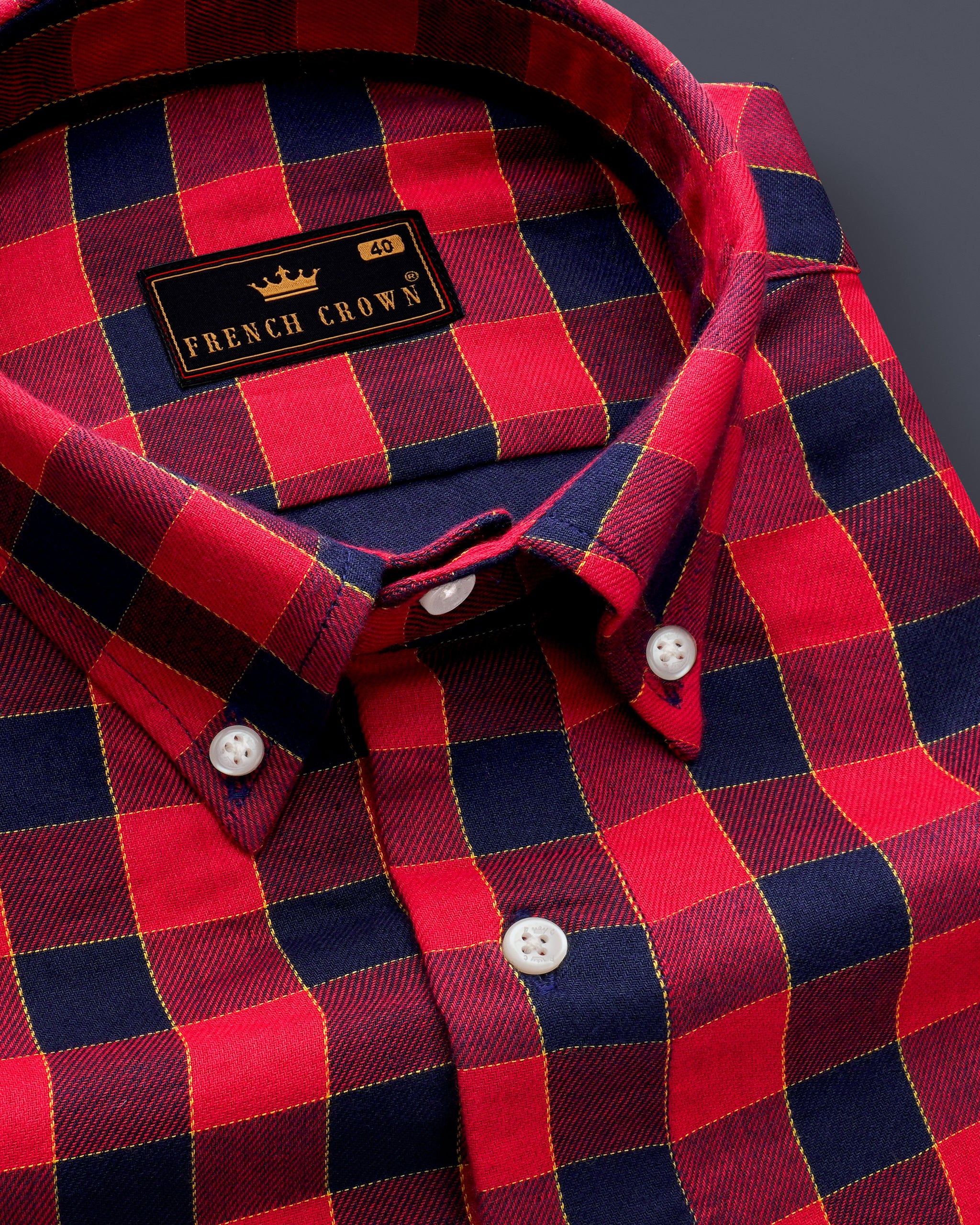 Shiraz Red with Topaz Navy Blue Casual Checks-Plaid Premium Cotton ...