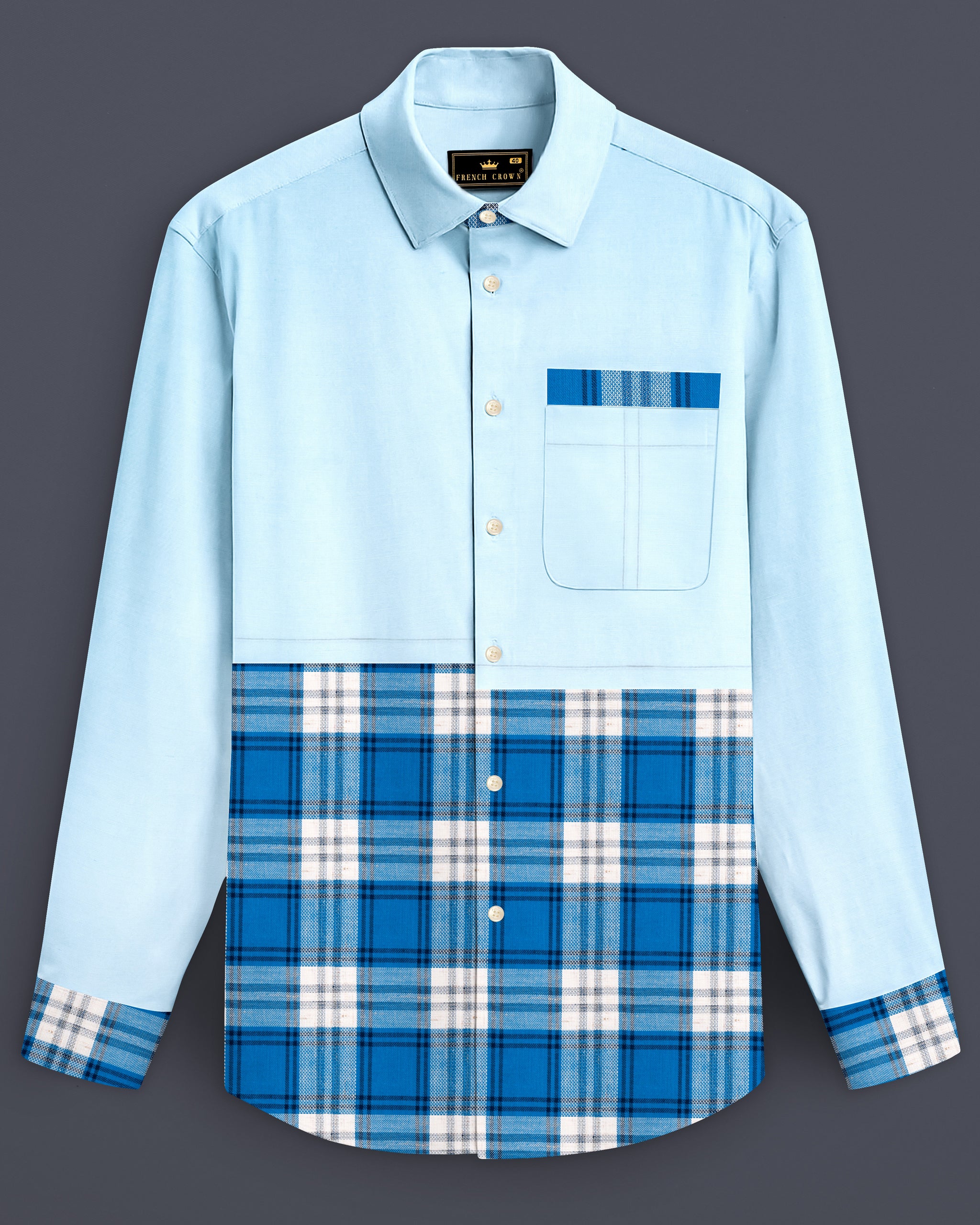 Botticelli Blue With Multi Colored Casual Checks-Plaid/Plain-Solid ...