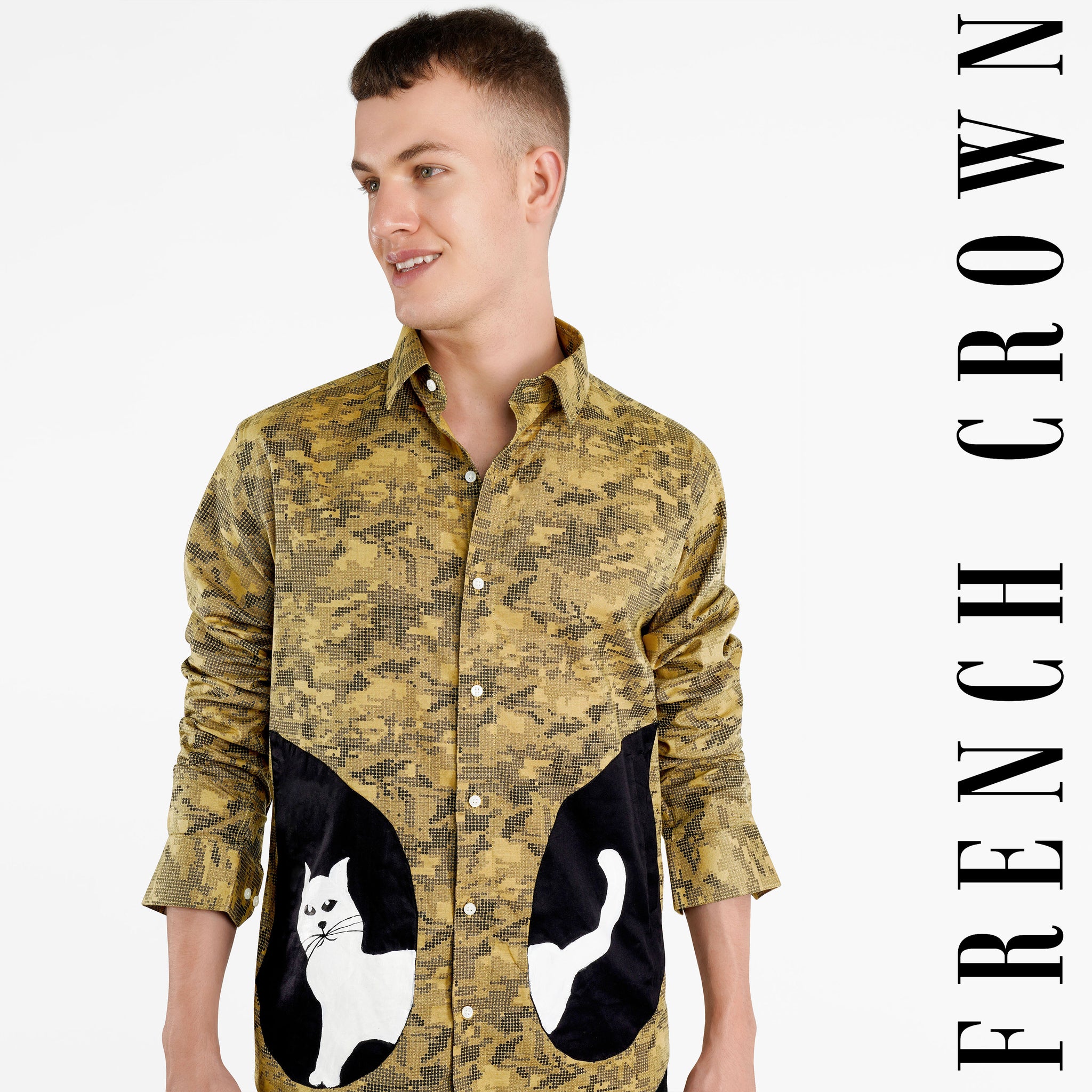 Sundance Brown with Black Cat Hand Painted Casual Prints Premium Linen ...