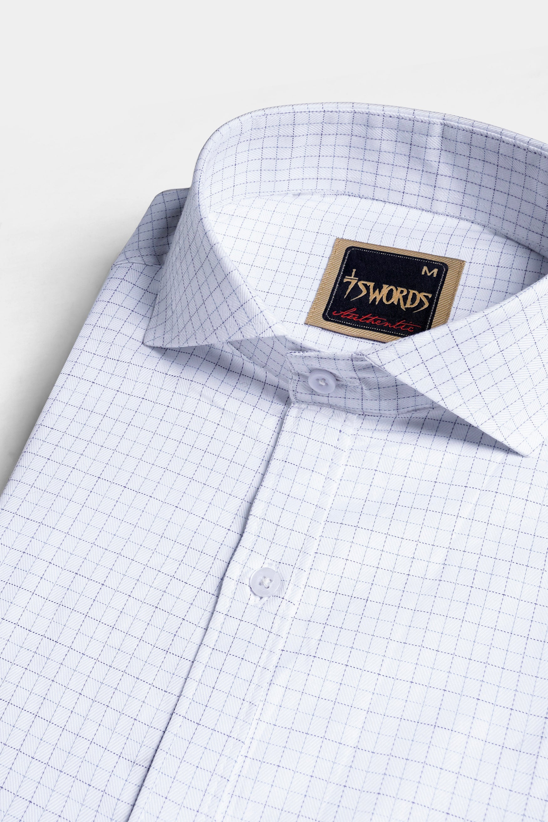 Bright White and Cloud Burst Blue Casual Checks-Plain Premium Cotton ...