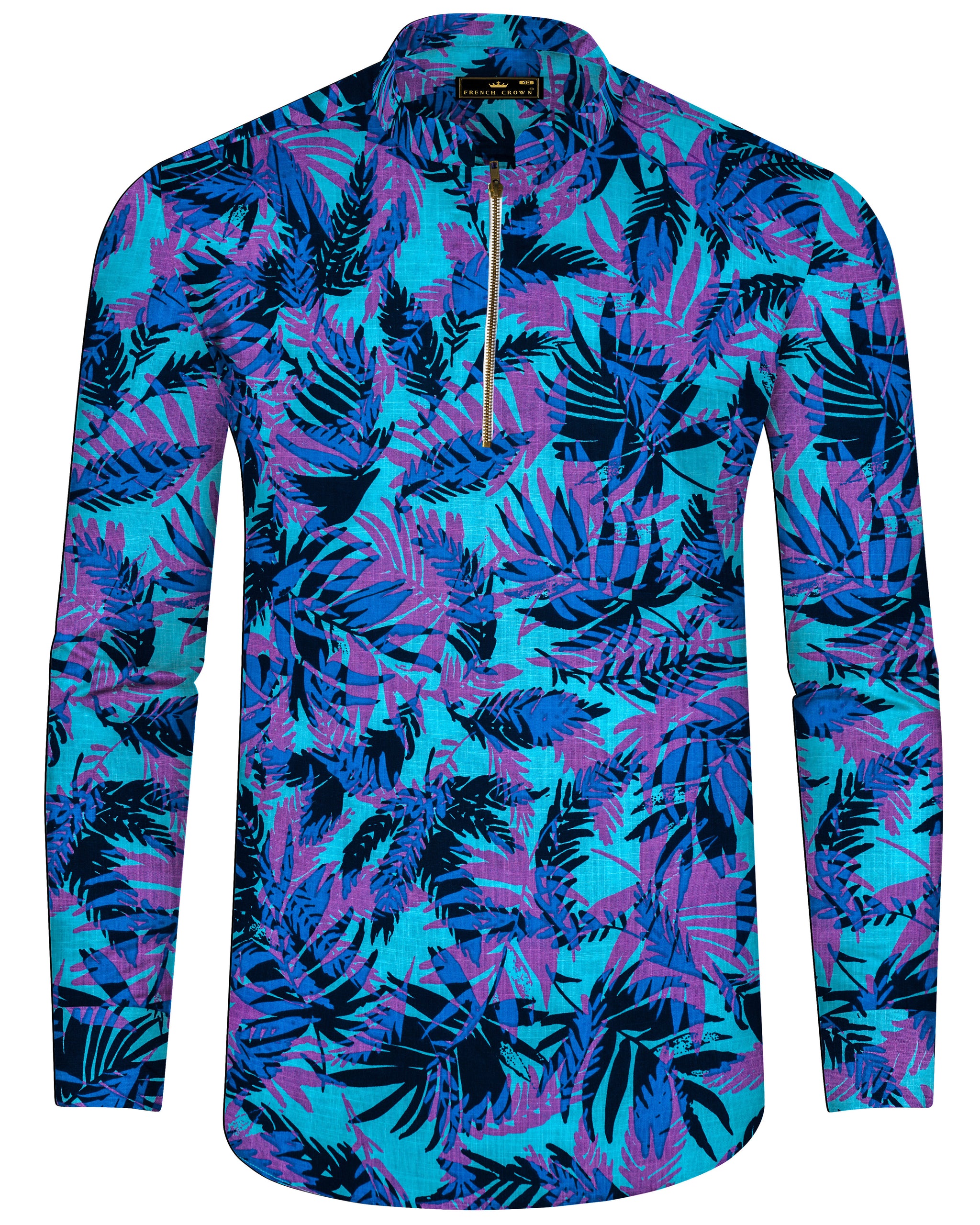 Mariner Blue with Malbu Sky Blue Casual Prints Premium Cotton Shirt For ...