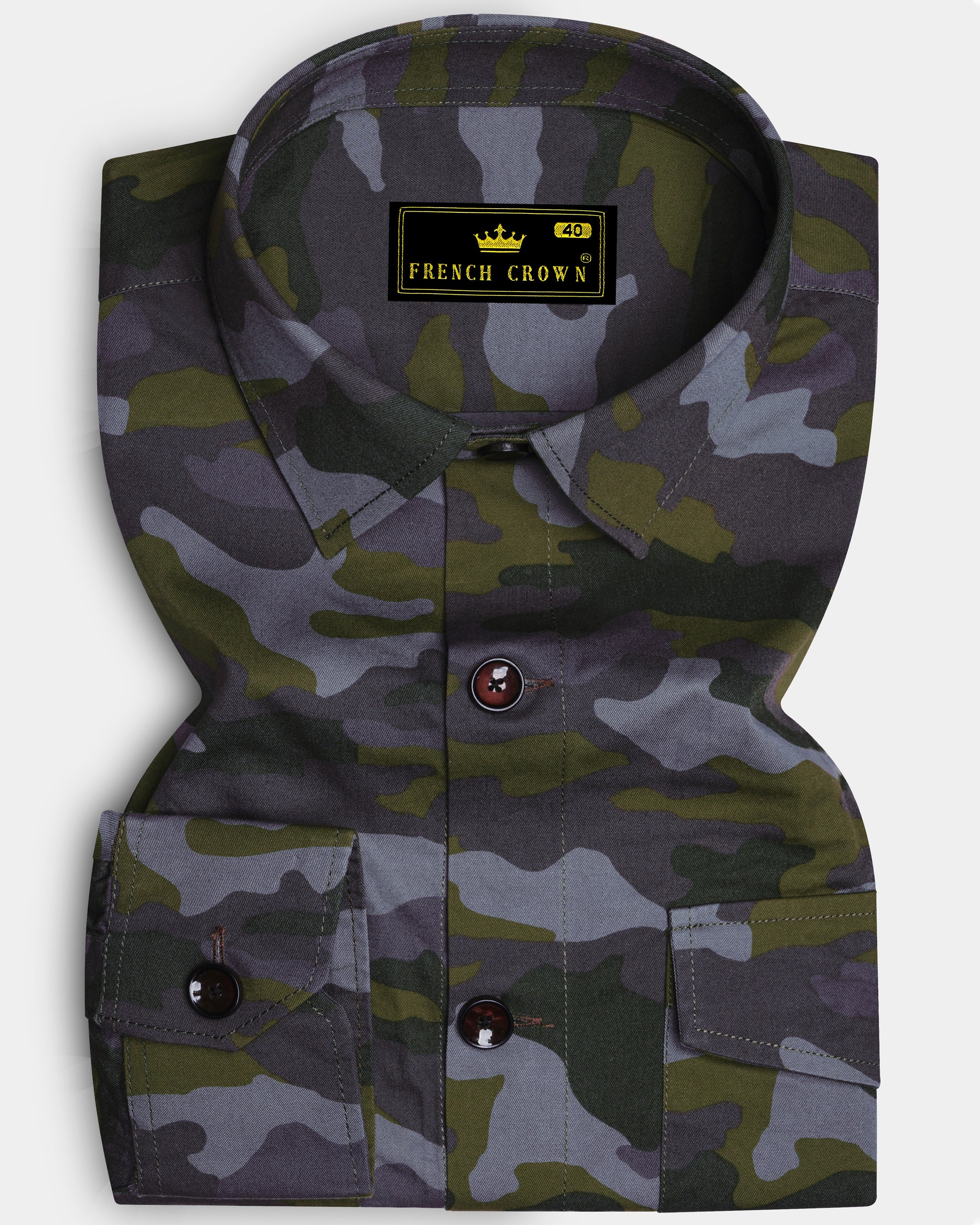Gravel Gray with Hemlock Green Casual Prints Premium Shackets ...