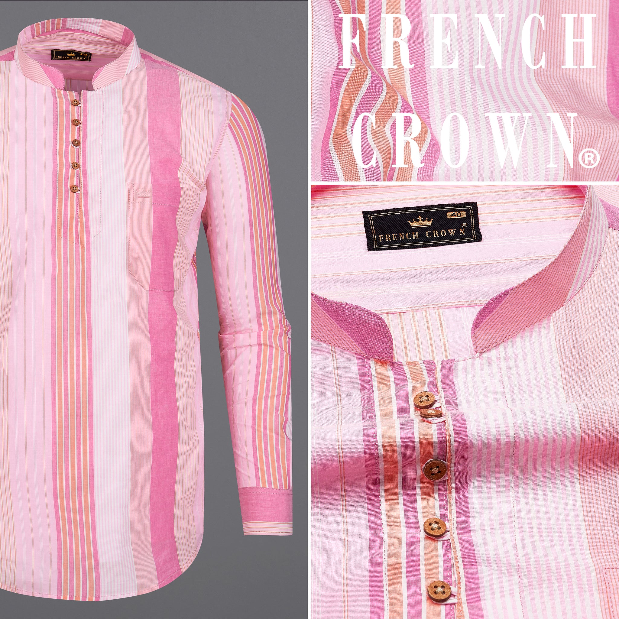 Carissma and Classic Pink Casual Stripes Premium Cotton Indian Kurta ...