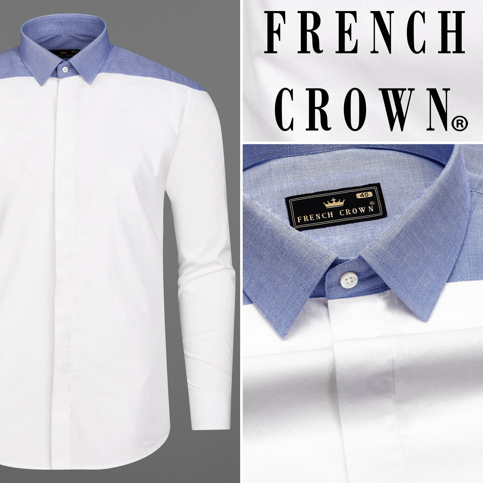 Bright White With Blue Casual Plain-Solid Premium Cotton Shirt For Men ...