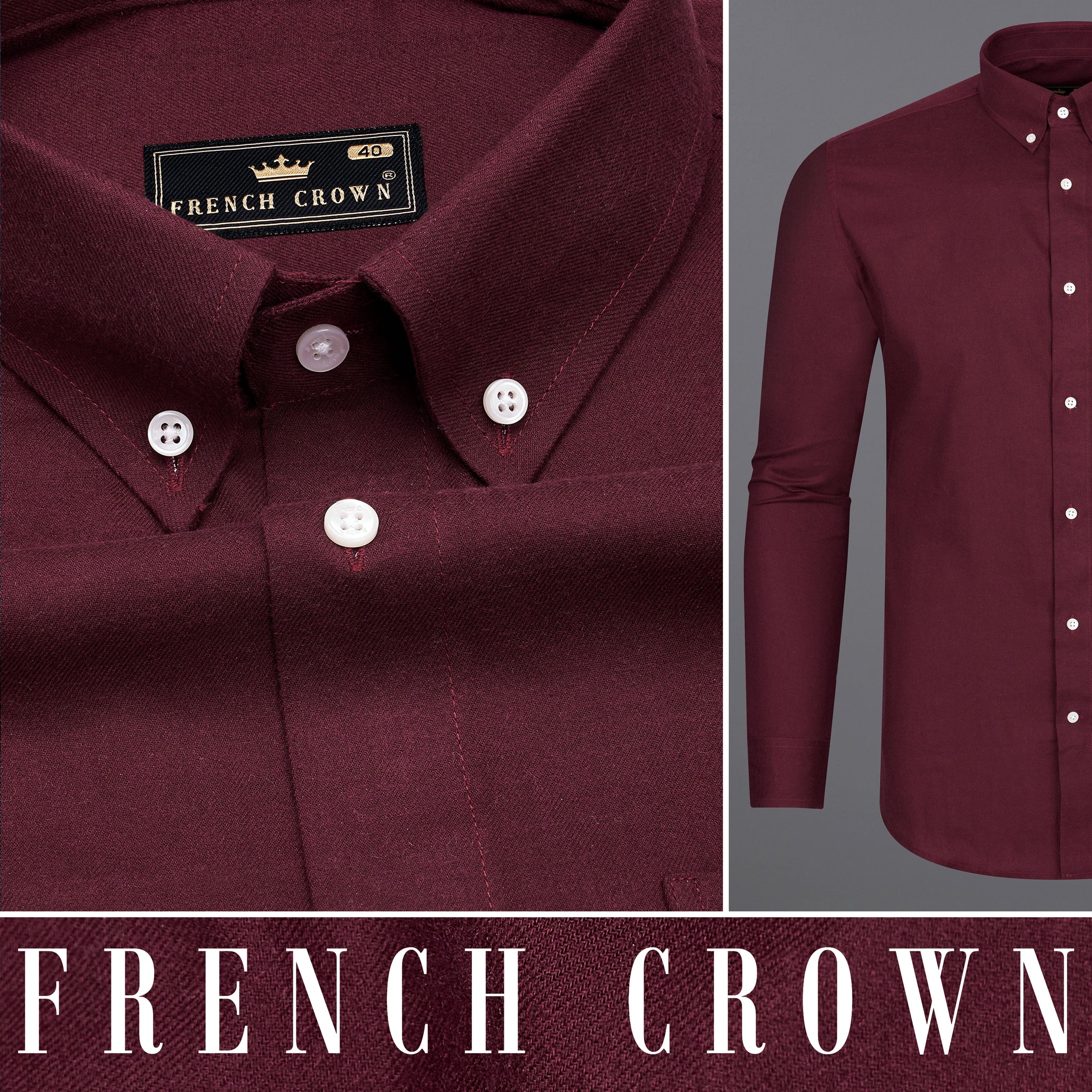 Walnut Maroon Casual/Formal Textured Premium Cotton Button-Down Shirt ...