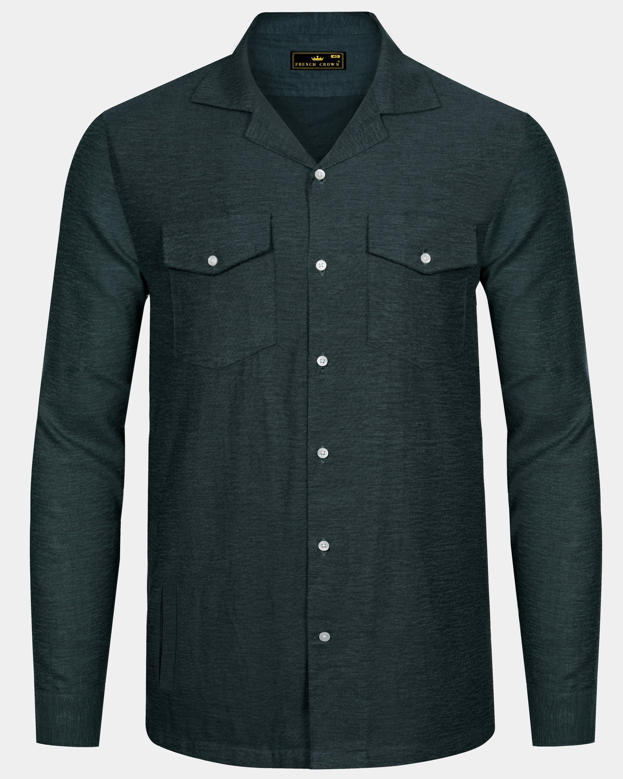 Spruce Green Casual Textured Premium Cotton Shackets / Overshirt For ...
