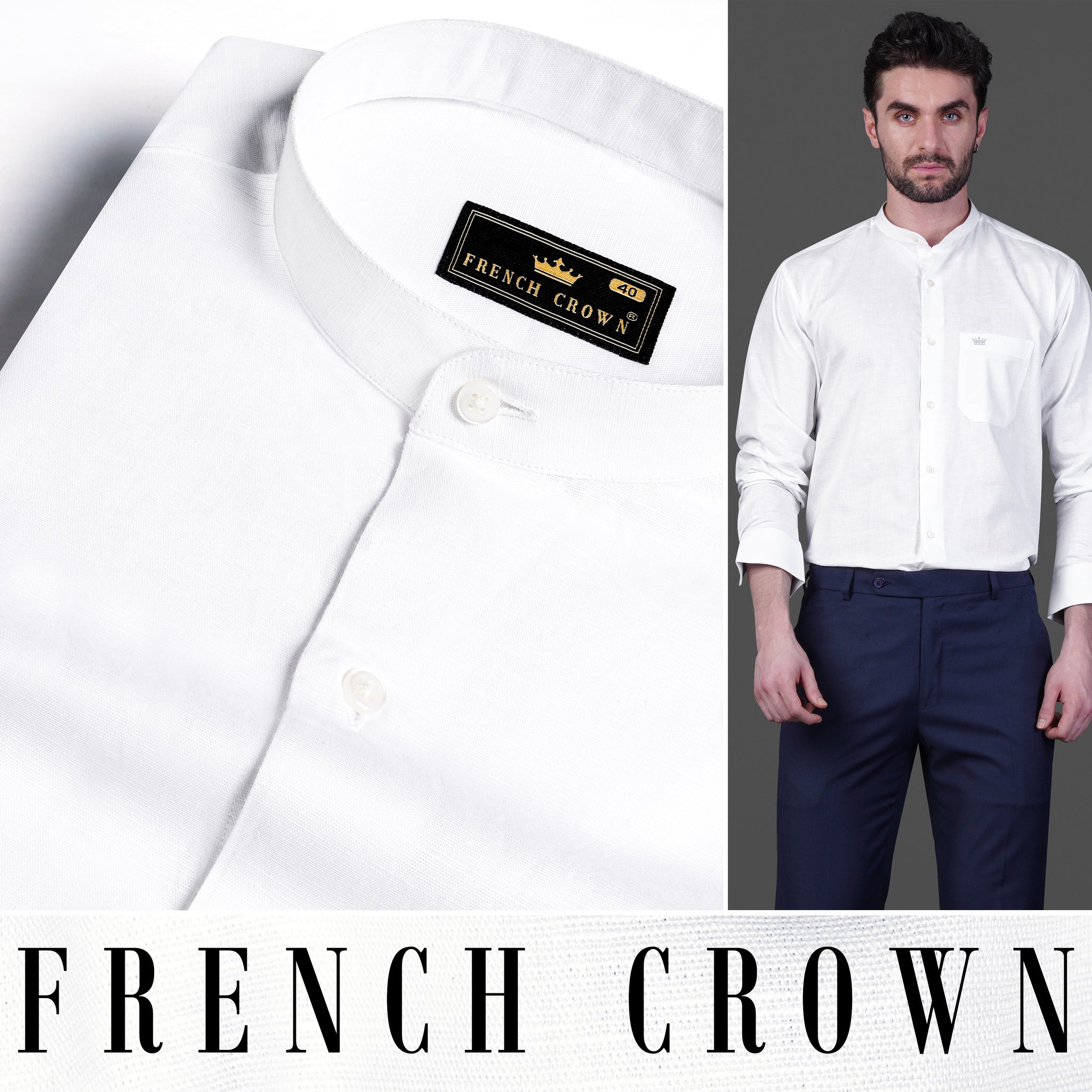 Bright White Formal Plain-solid Premium Linen Shirt For Men