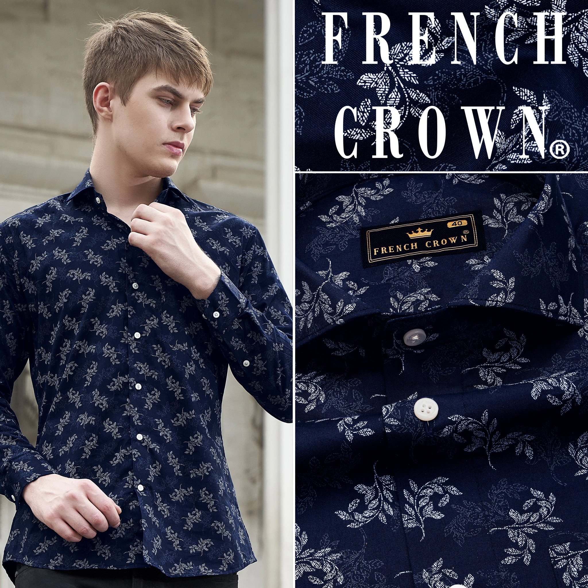 Baltic Navy Blue With Ditsy Formal/Casual Prints Premium Cotton Shirt ...