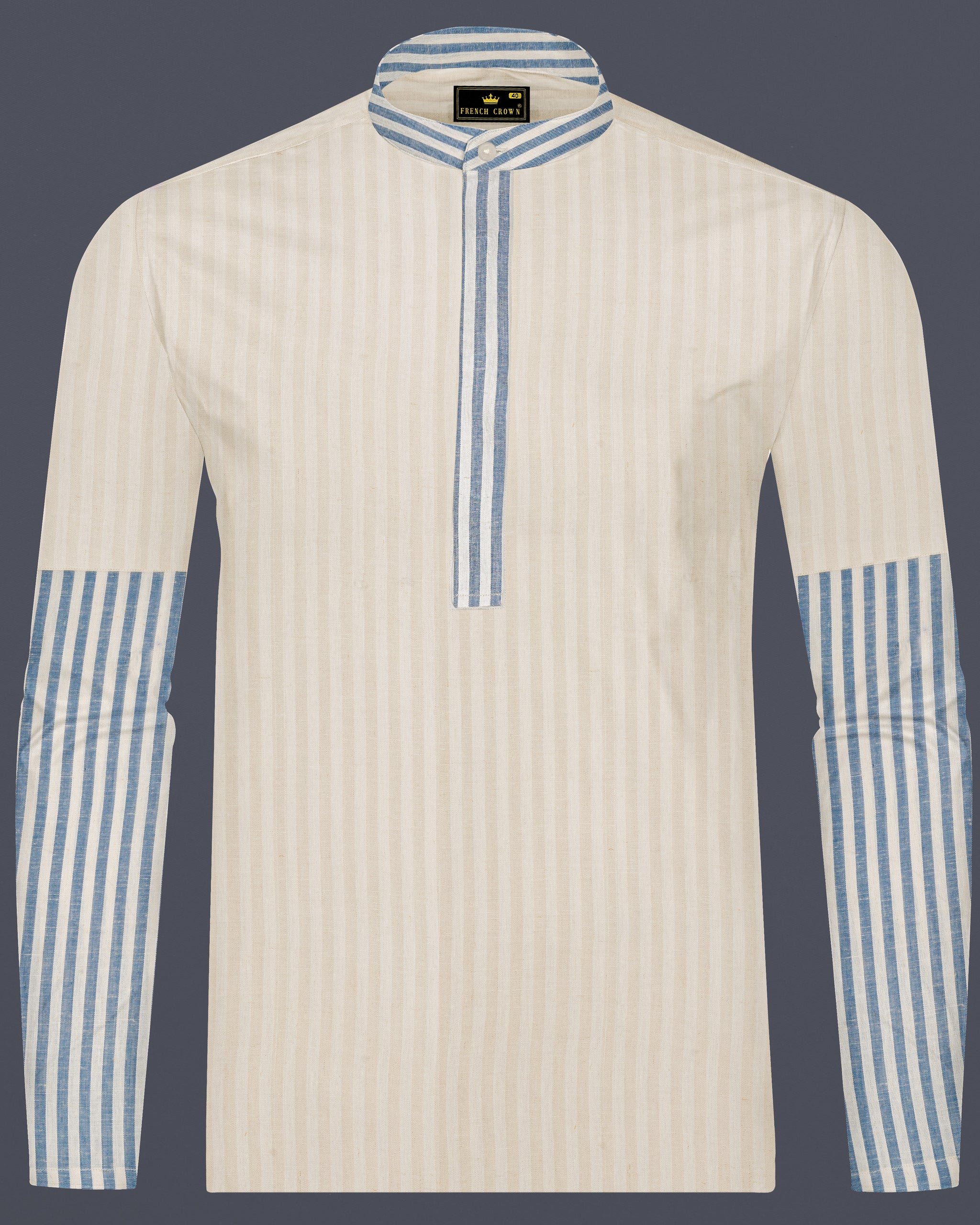 Wheatfield Beige and White Casual Stripes Premium Linen Shirt For Men