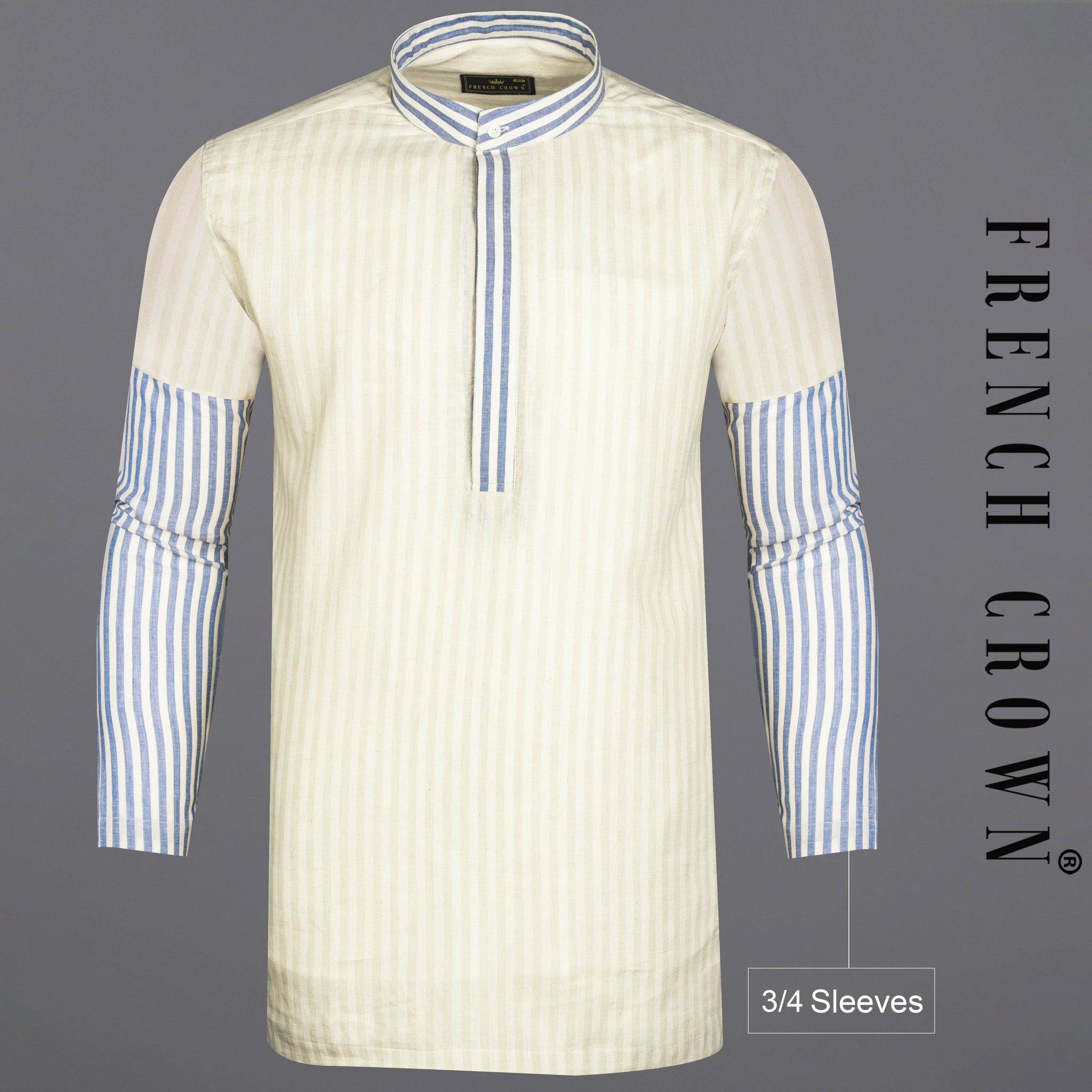 Wheatfield Beige and White Casual Stripes Premium Linen Shirt For Men