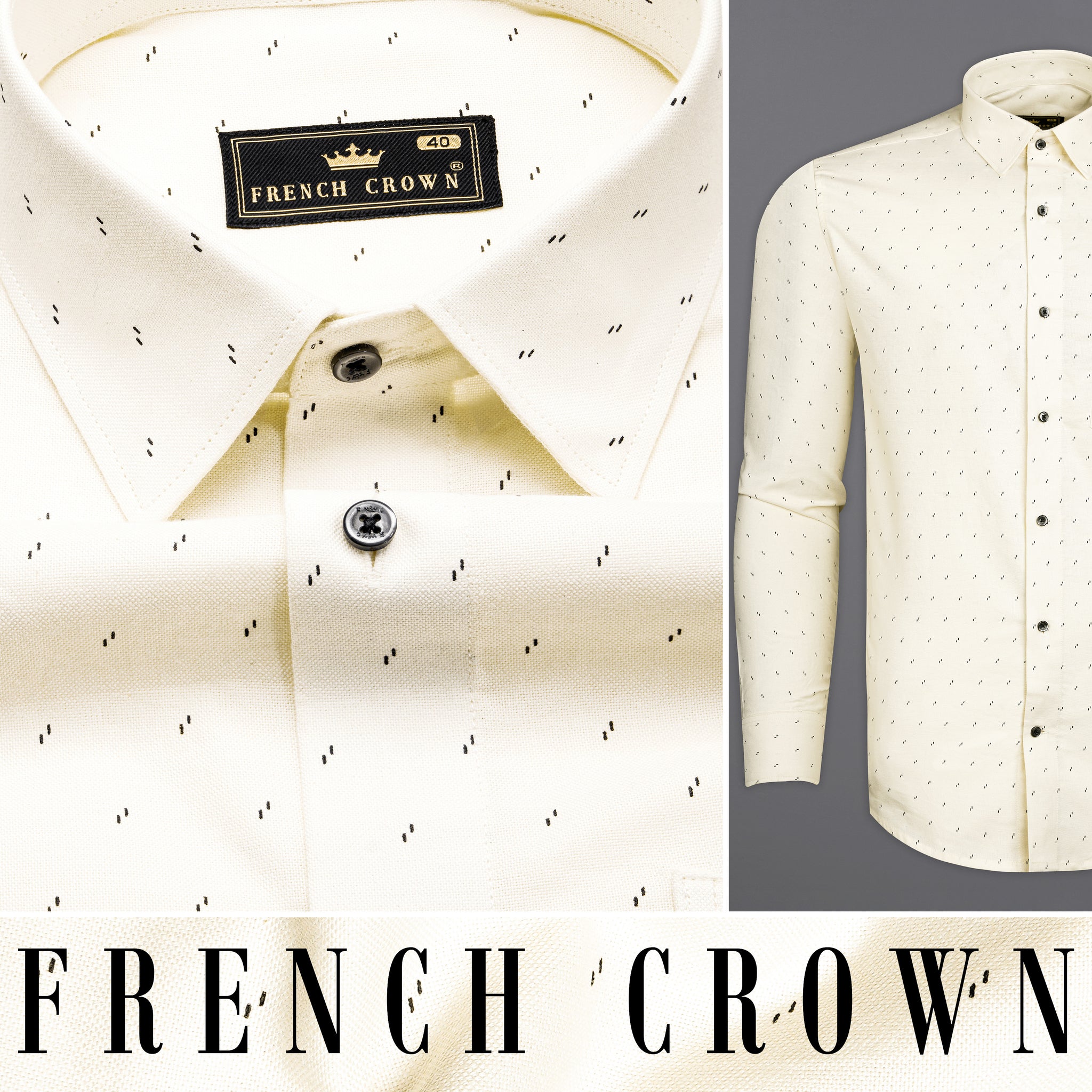 Parchment Cream with Black Formal/Casual Prints Premium Cotton Shirt ...