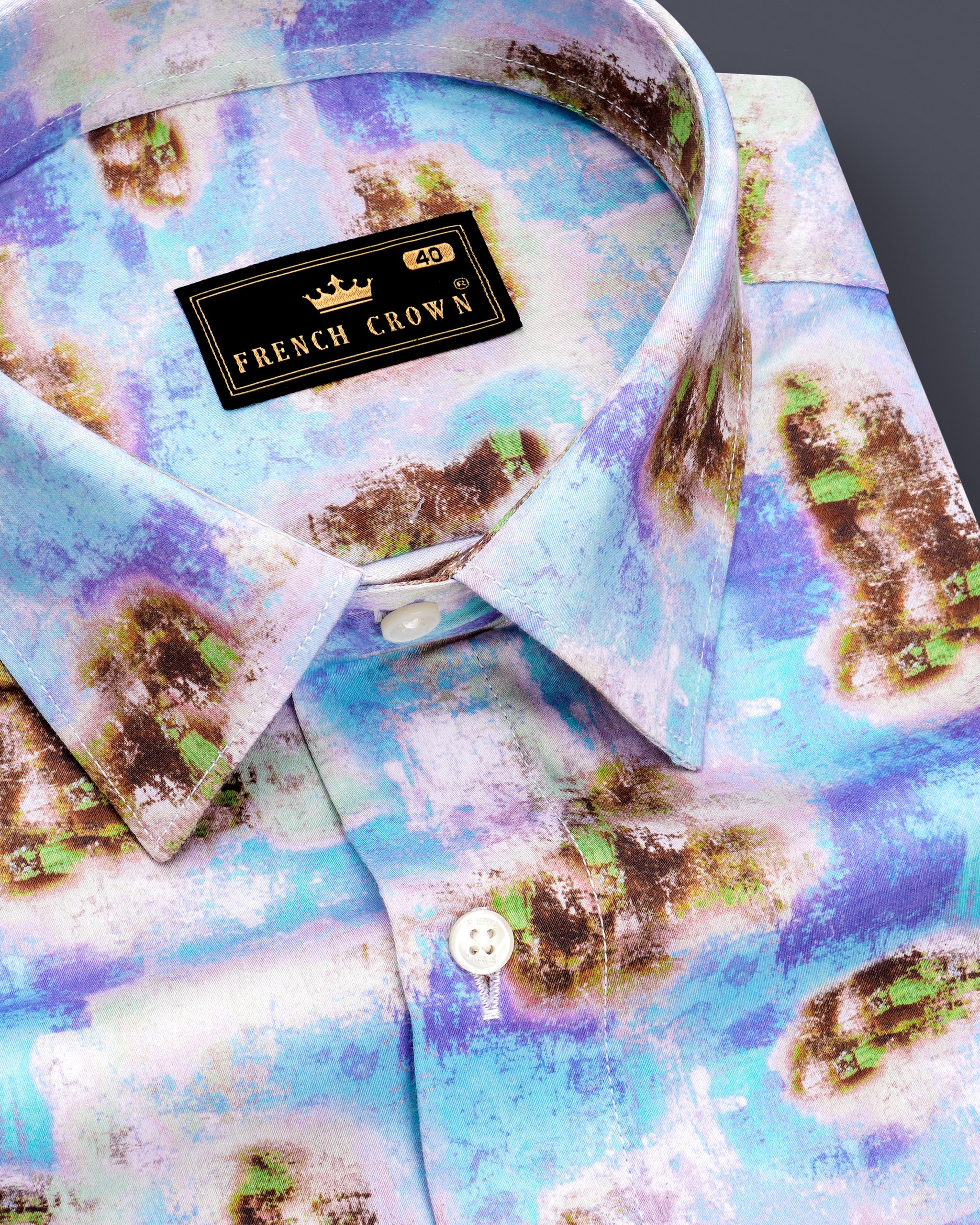 Verdigris Blue with Taupe Brown Casual Prints Premium Cotton Shirt For ...