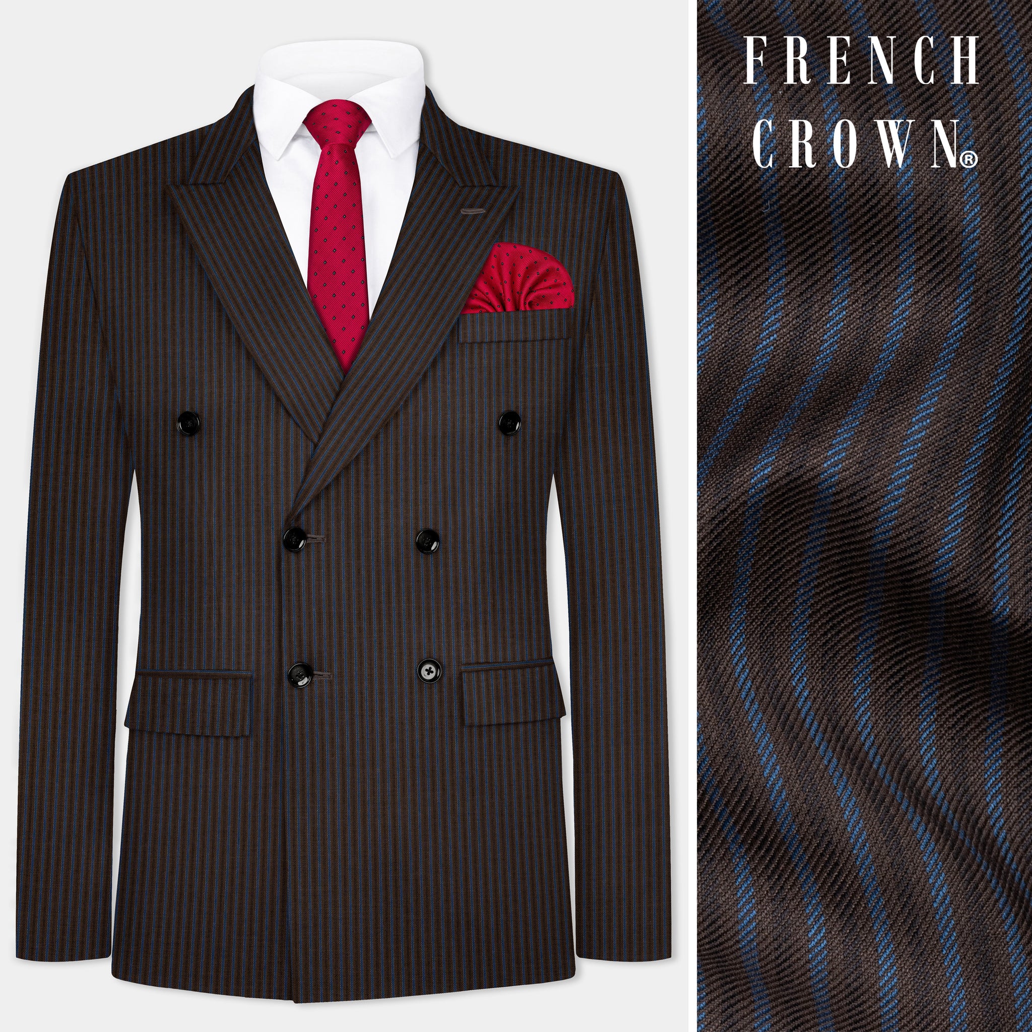 Eclipse Brown with Kashmir Blue Stripes Premium Wool Blend Double ...