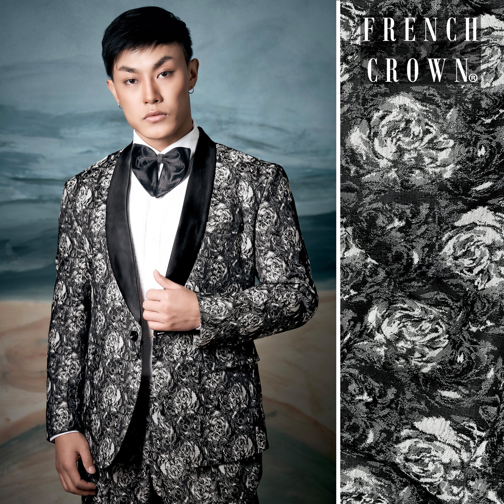 Vampire Gray Textured Premium Wool Blend Tuxedo-Blazer for Men.