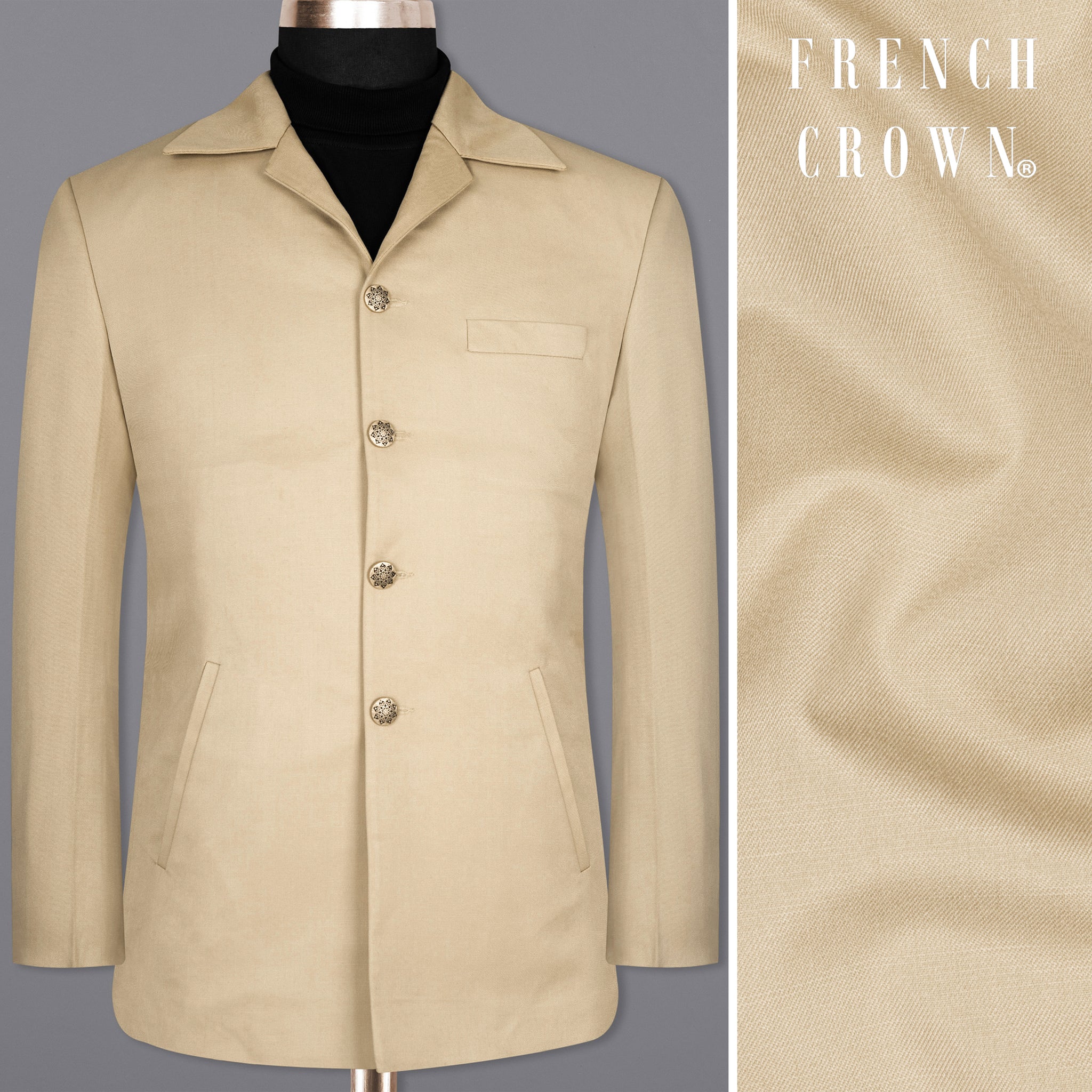 Calico Cream Plain-Solid Single Breasted Premium Wool-Blend Blazers For Men