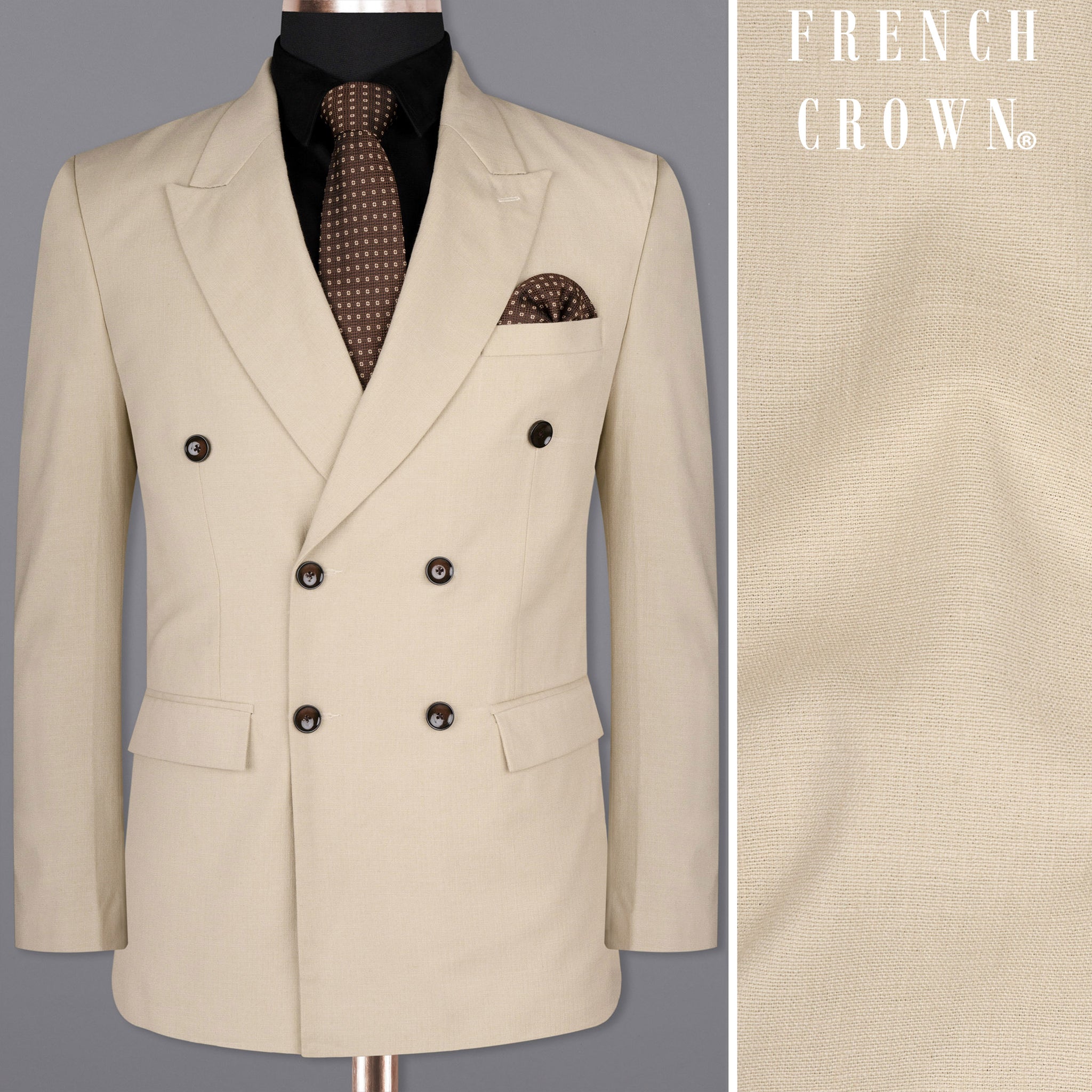 Soft Amber Plain-Solid Double Breasted Premium Cotton Blazers For Men