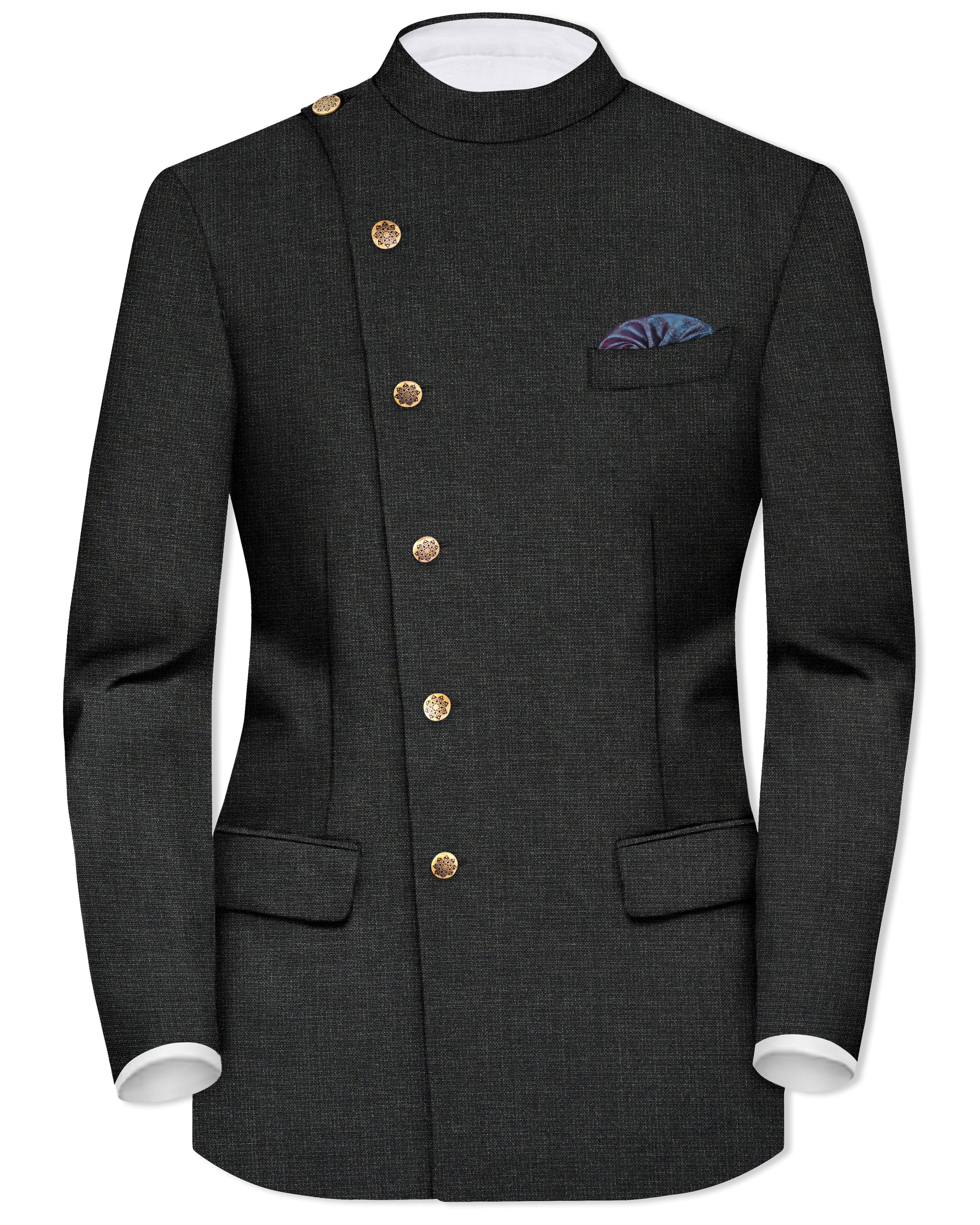 Piano Black Textured Premium Terry Rayon Bandhgala/Jodhpuri Blazers for ...