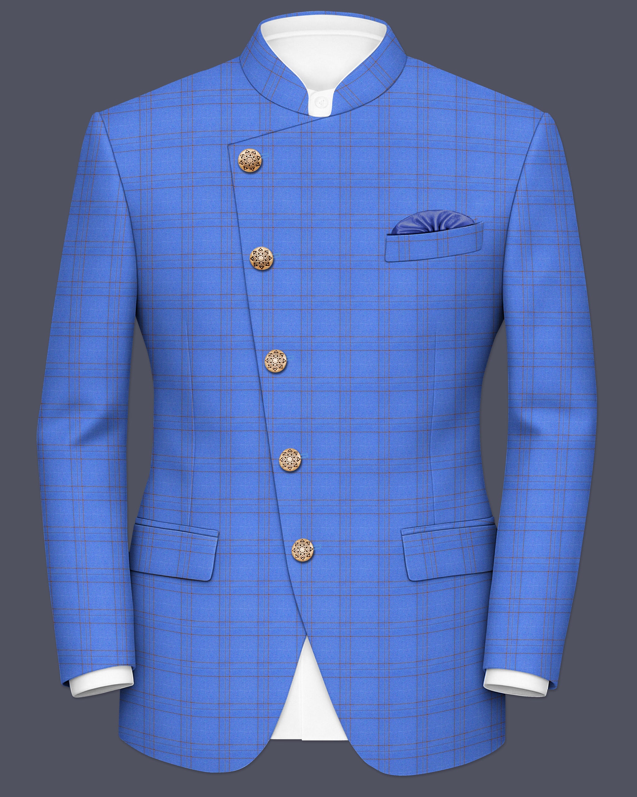 Scampi Blue With Pickled Brown Checks-Plaid Premium Terry Rayon ...