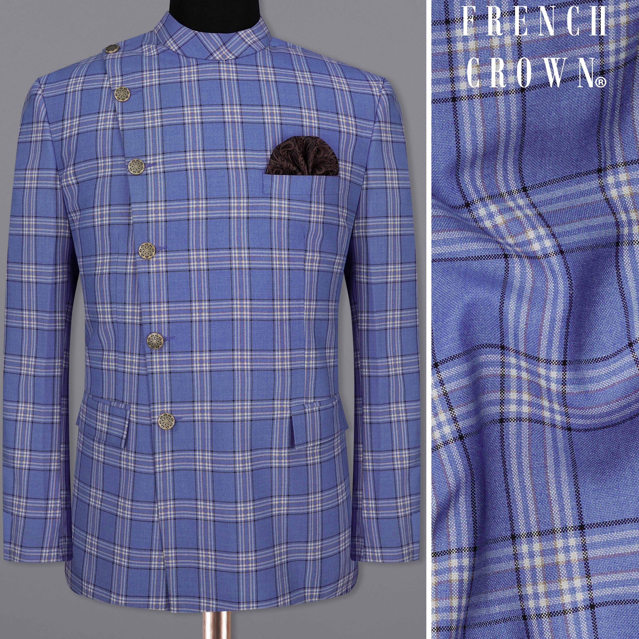 Scampi Blue with Heather Gray Checks-Plaid Premium Terry Rayon ...