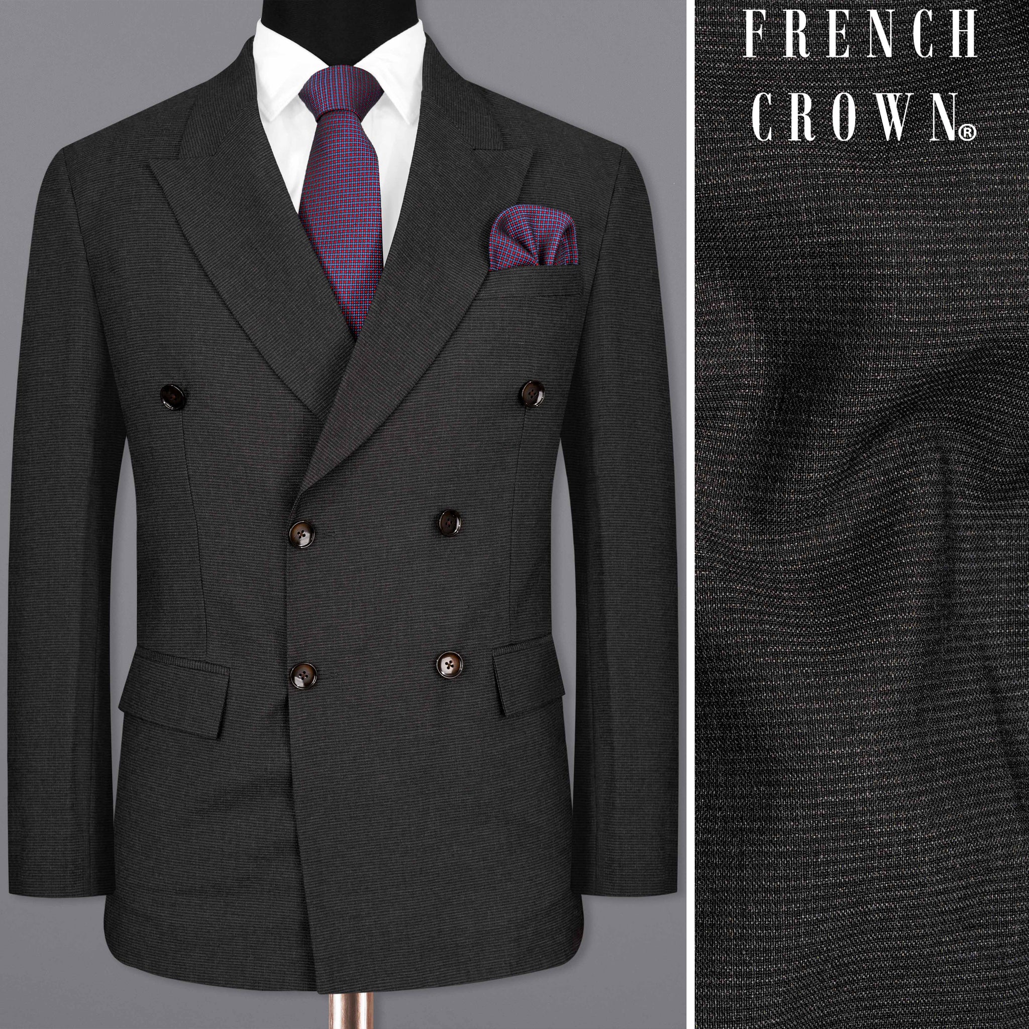 Piano Gray Textured Premium Terry Rayon Double-Breasted-Blazers for Men.