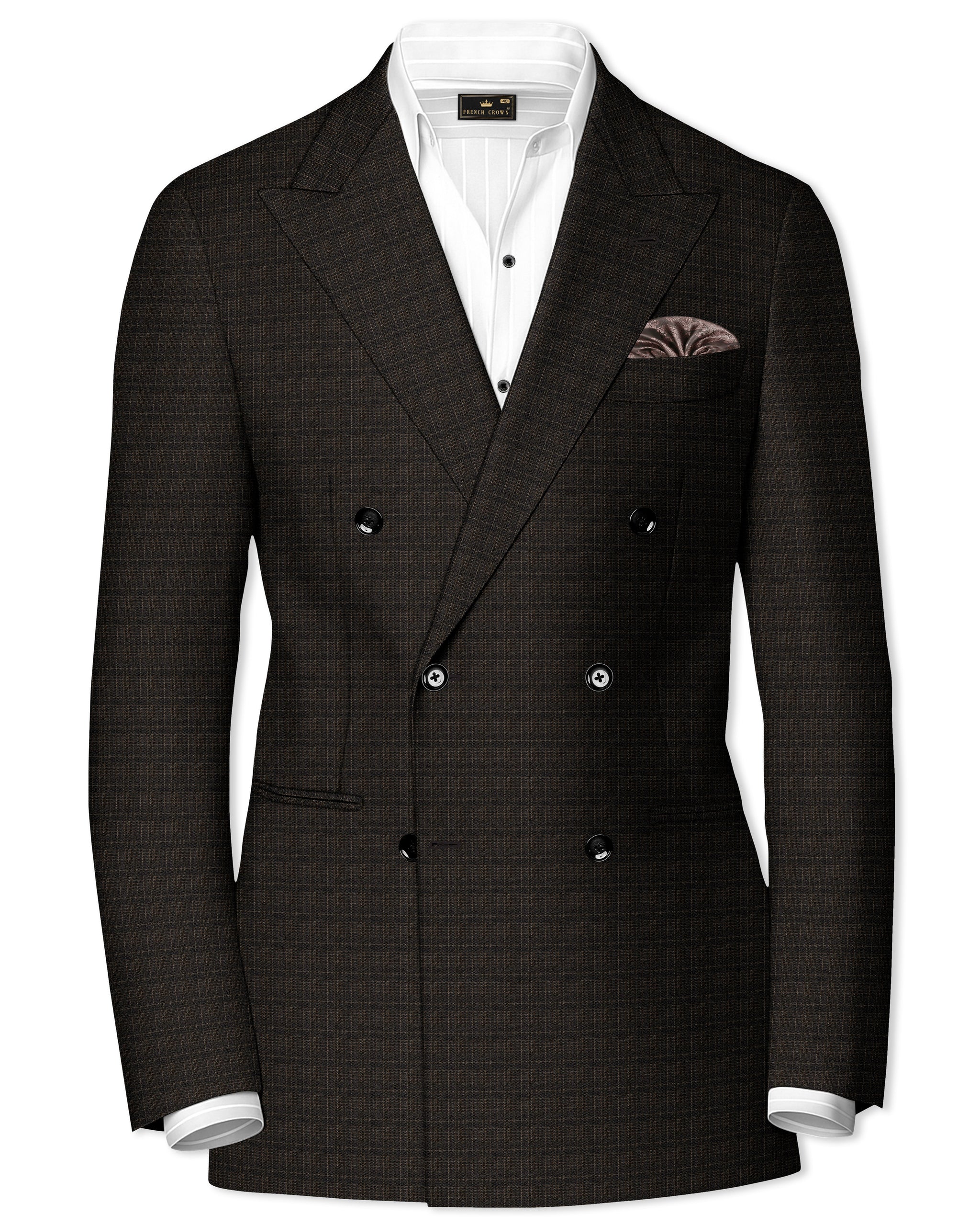 Emperor Gray with Hemlock Dark Brown Checks-Plaid Premium Terry Rayon ...