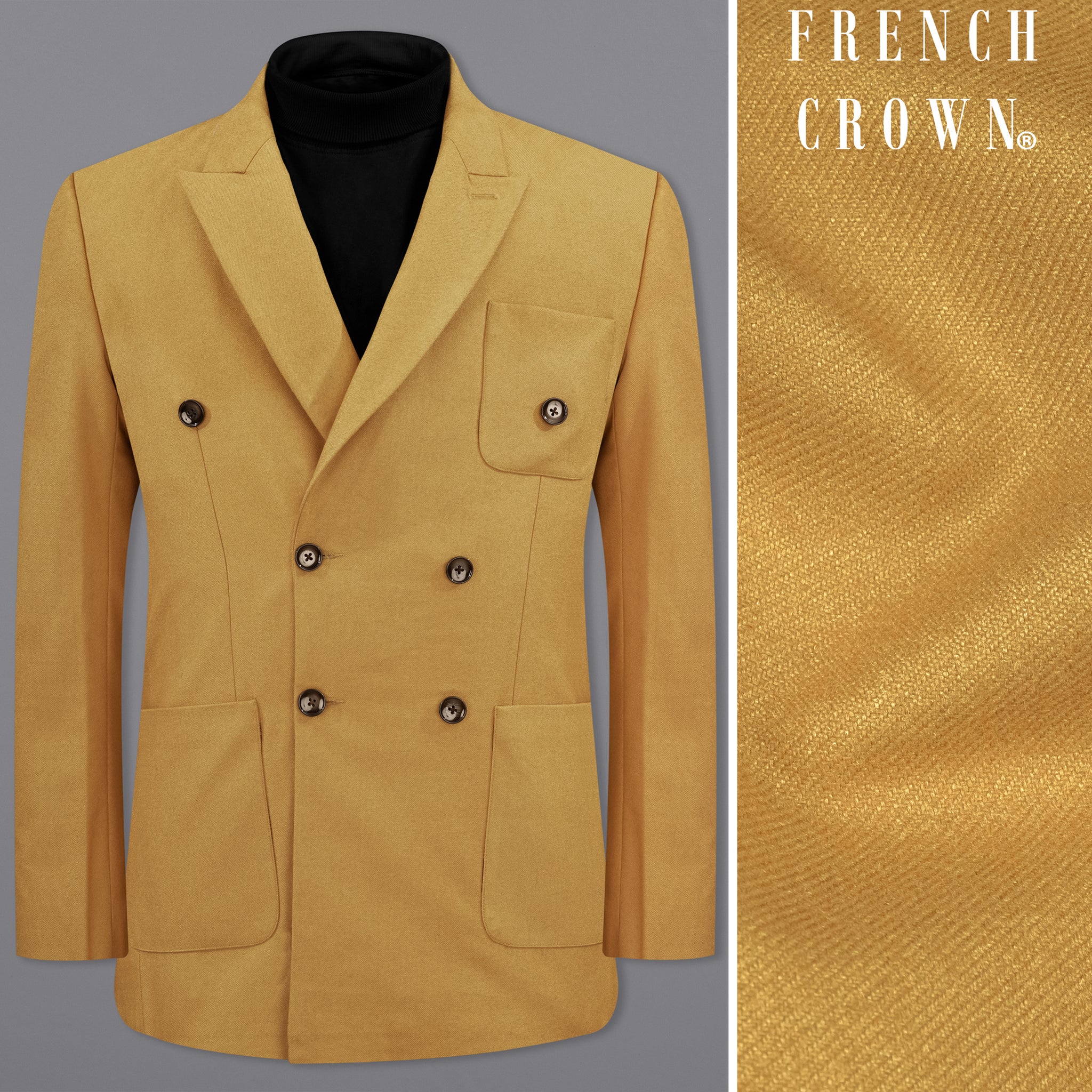Copper Yellow Plain-Solid Premium Wool-Blend Double-Breasted-Blazers ...