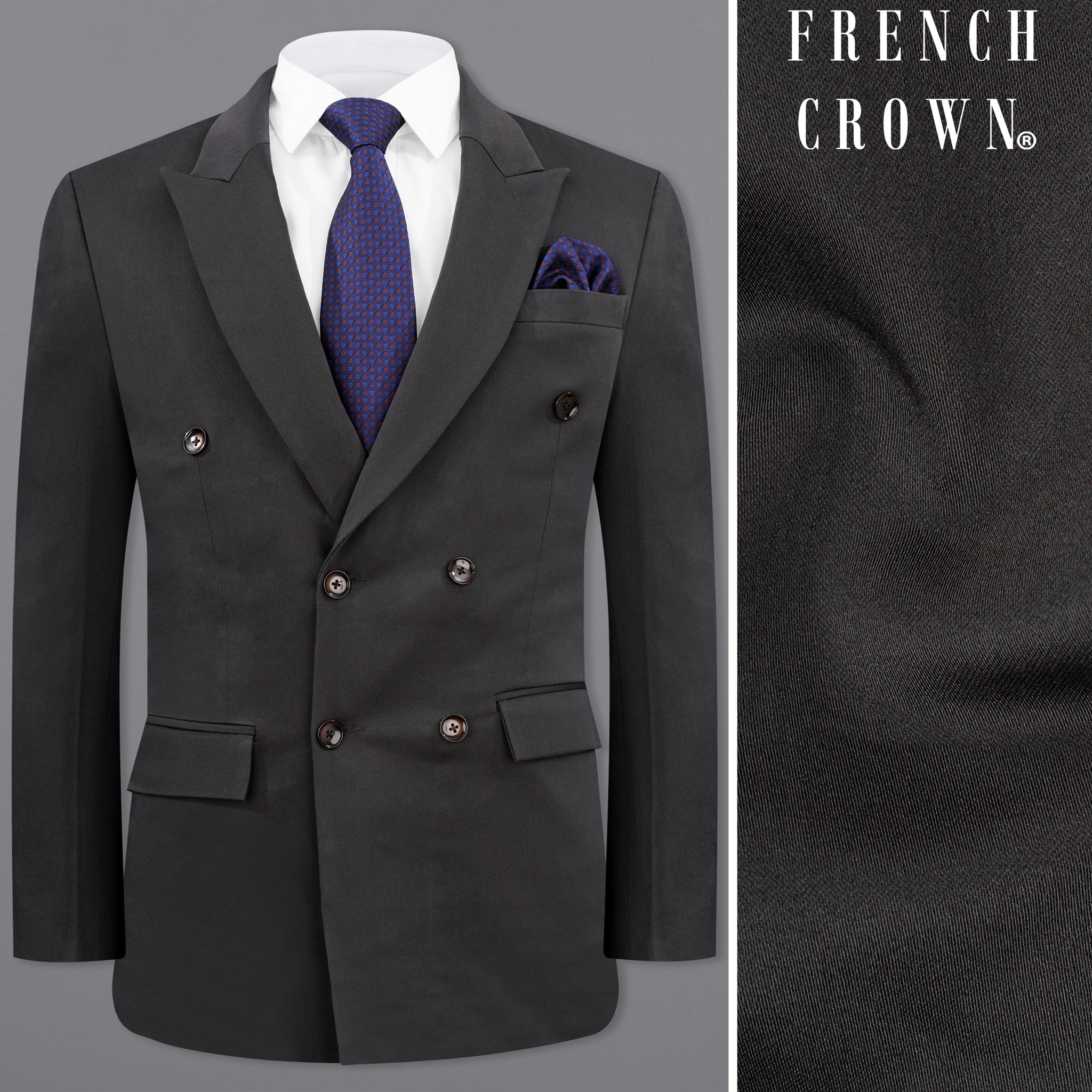 Piano Gray Plain-Solid Premium Cotton Double-Breasted-Blazers for Men.