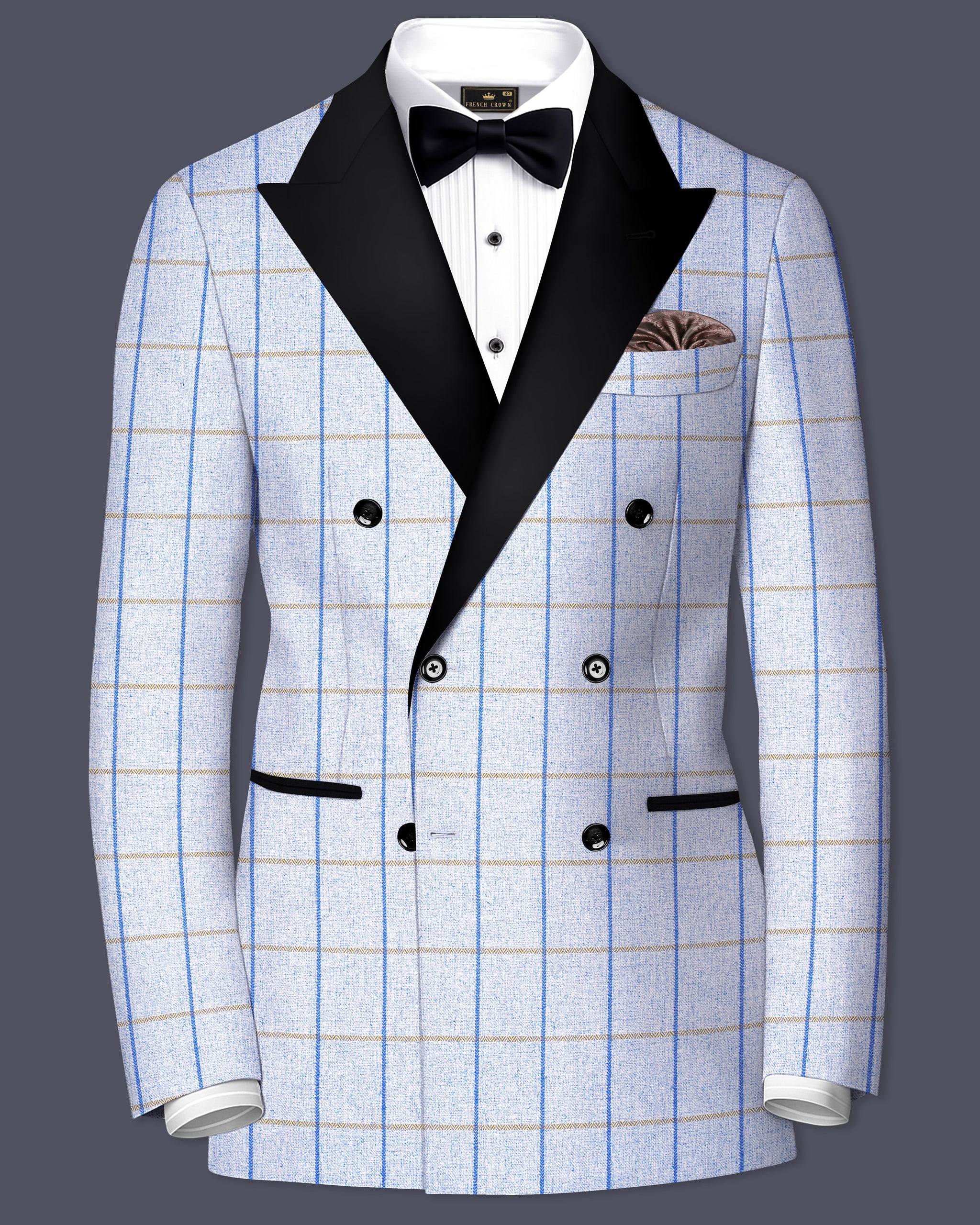 Mobster Blue Checks-Plaid Premium Terry Rayon Double Breasted Blazers ...
