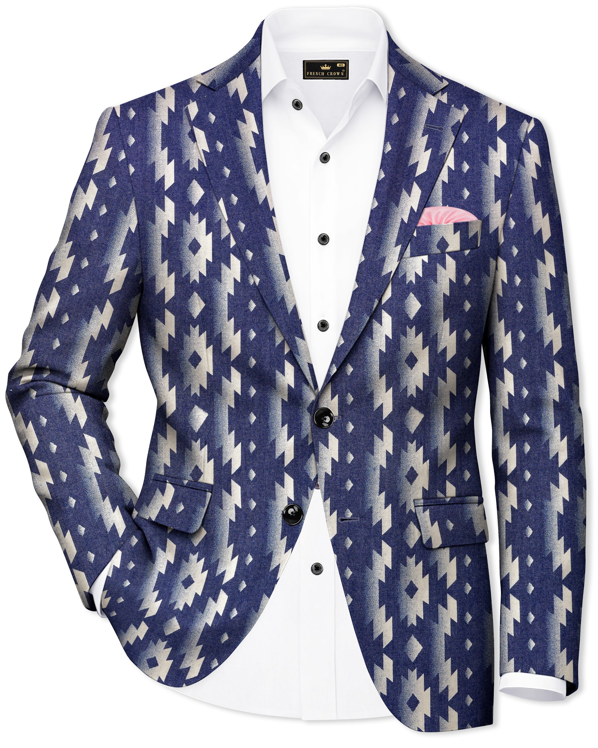 Gunmetal Blue with Nobel Cream Iktat prints Premium Cotton Single ...
