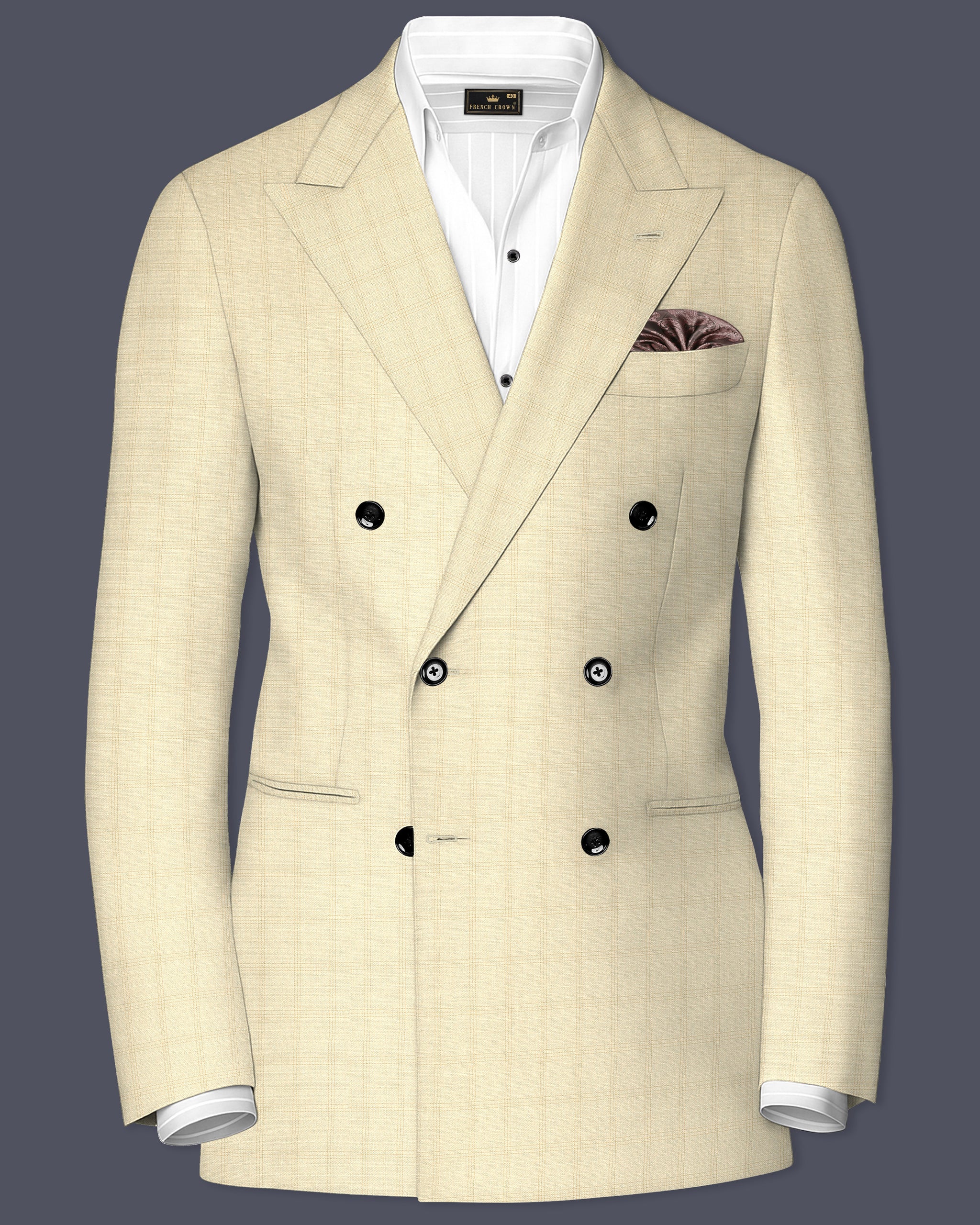 Calm Shell Brown Checks-Plaid Premium Terry-Rayon Double-Breasted ...