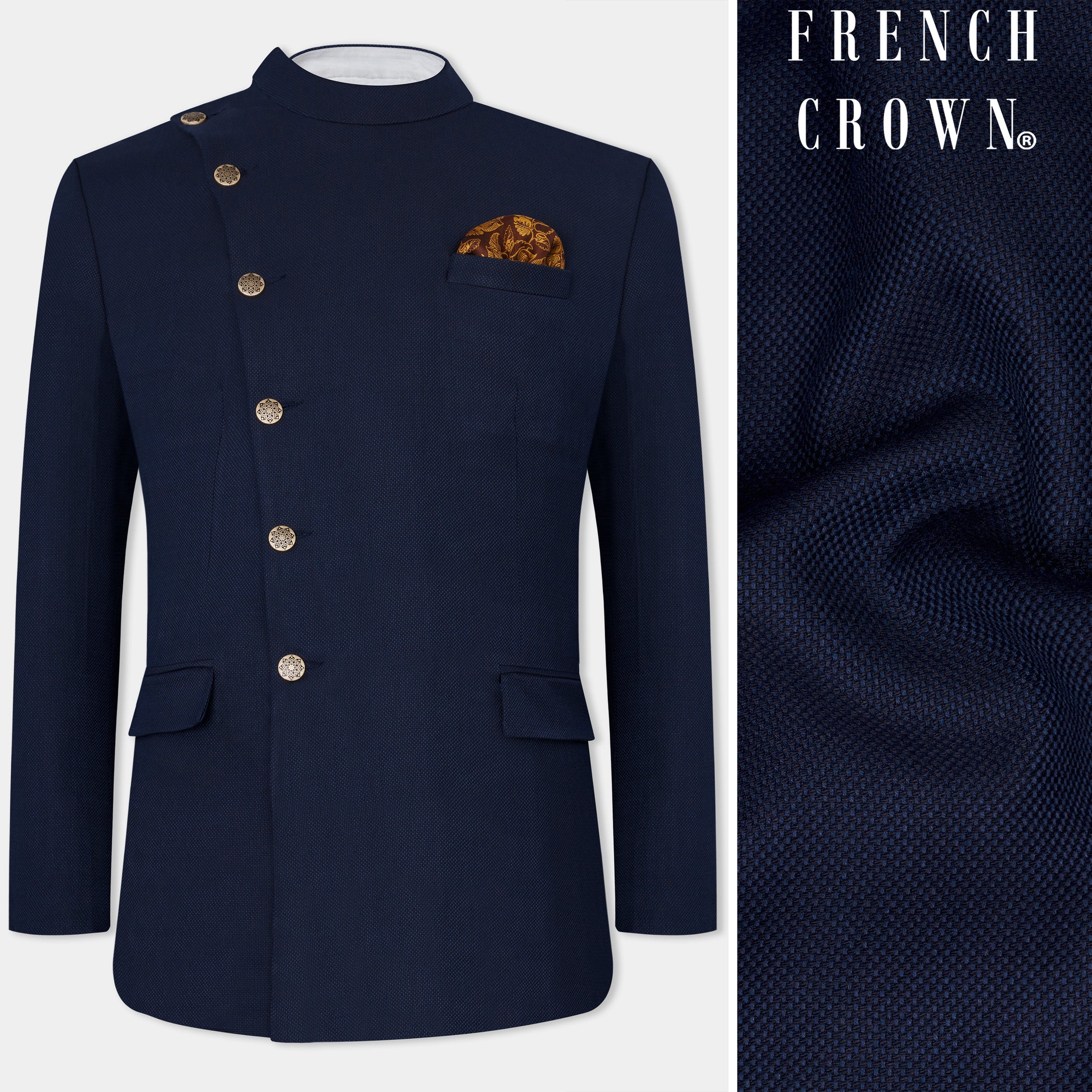 Berkeley Blue Textured Premium Wool-Blend Bandhgala/Jodhpuri Blazers ...