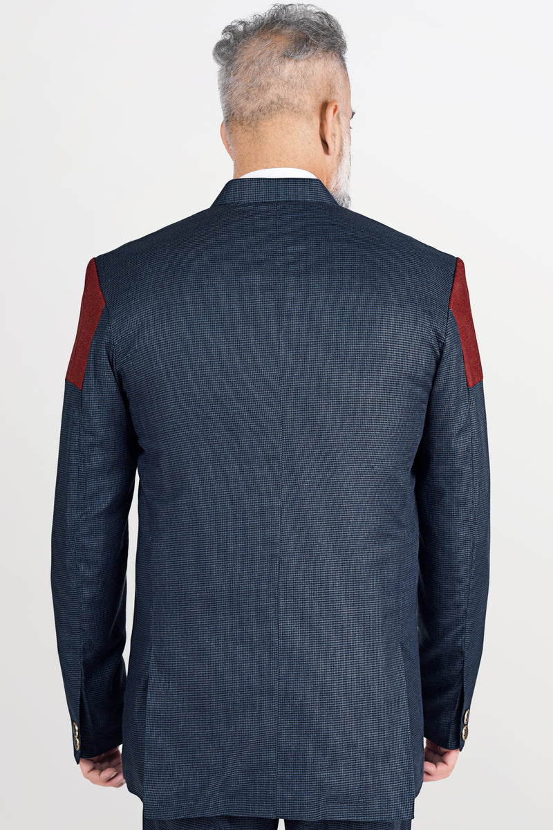 Limed Spruce Blue Wool Rich Bandhgala Designer Blazer With Houndstooth ...