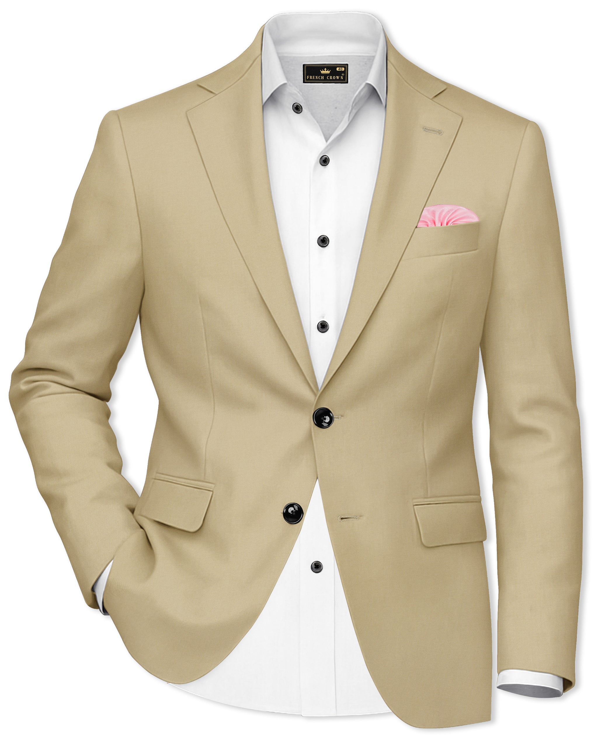 Yuma Cream Plain-Solid Premium Wool-Blend Single Breasted Blazers for Men.