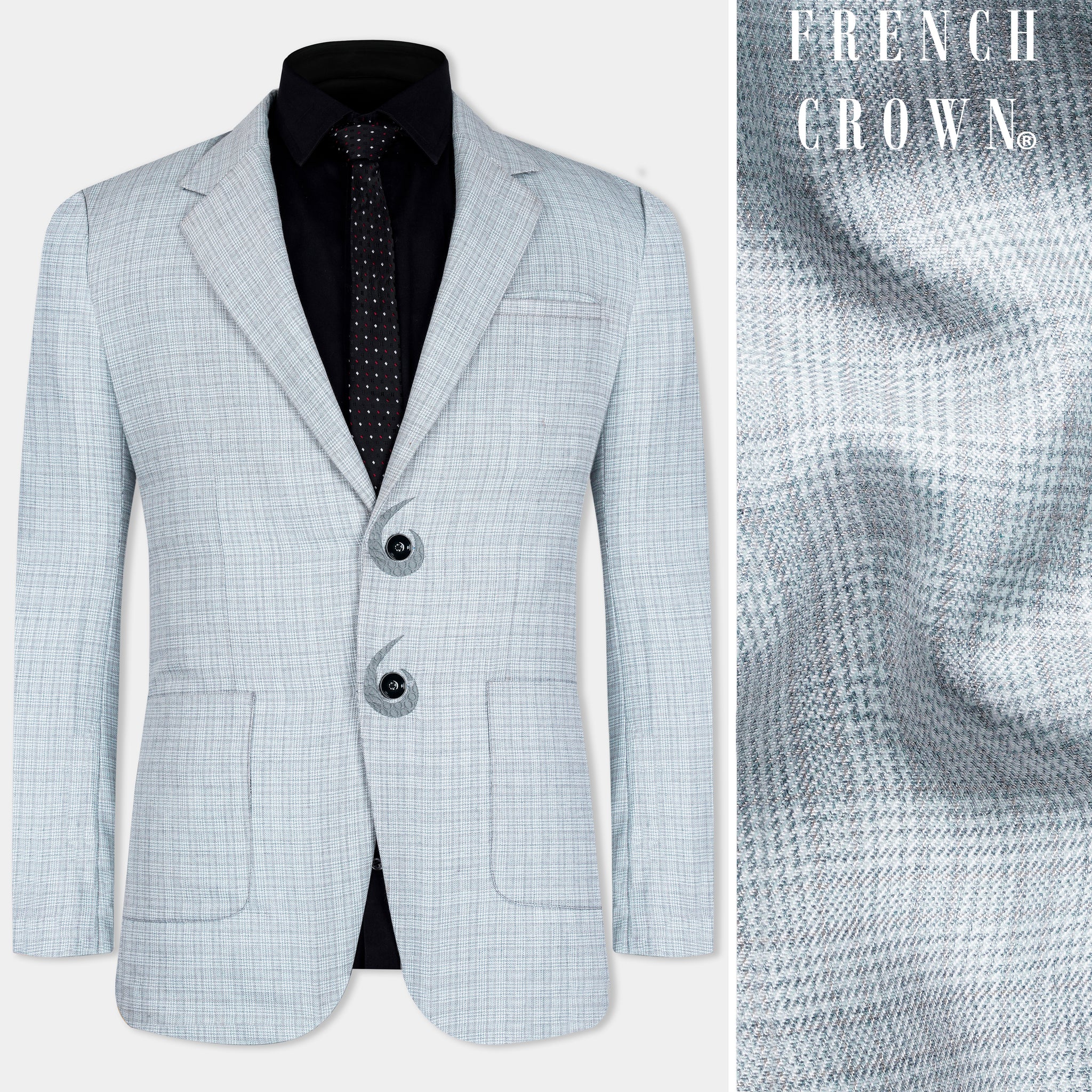Tiara Gray Checks-Plaid Premium Wool-Blend Single Breasted Blazers for Men.
