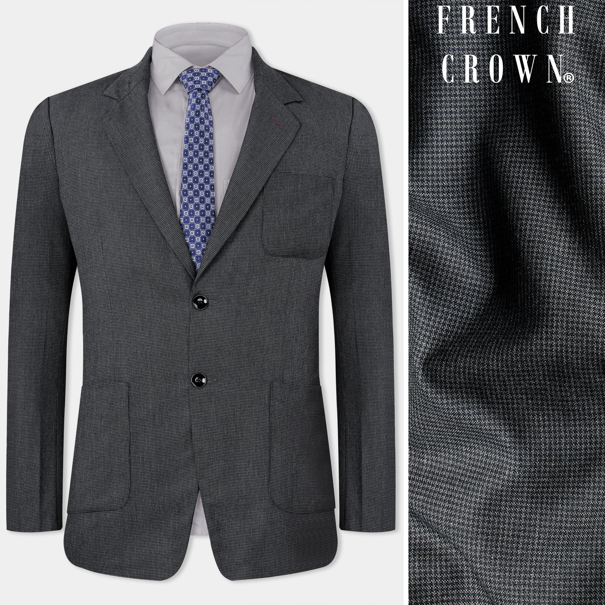 Gunmetal Gray Textured Premium Wool-Blend Single Breasted Blazers for Men.