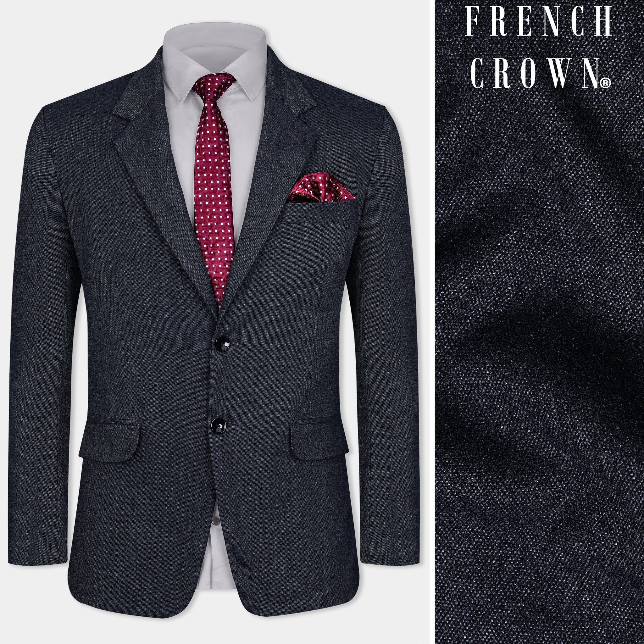 Delft Gray Checks-Plaid Premium Wool Blend Single Breasted Blazers for Men.