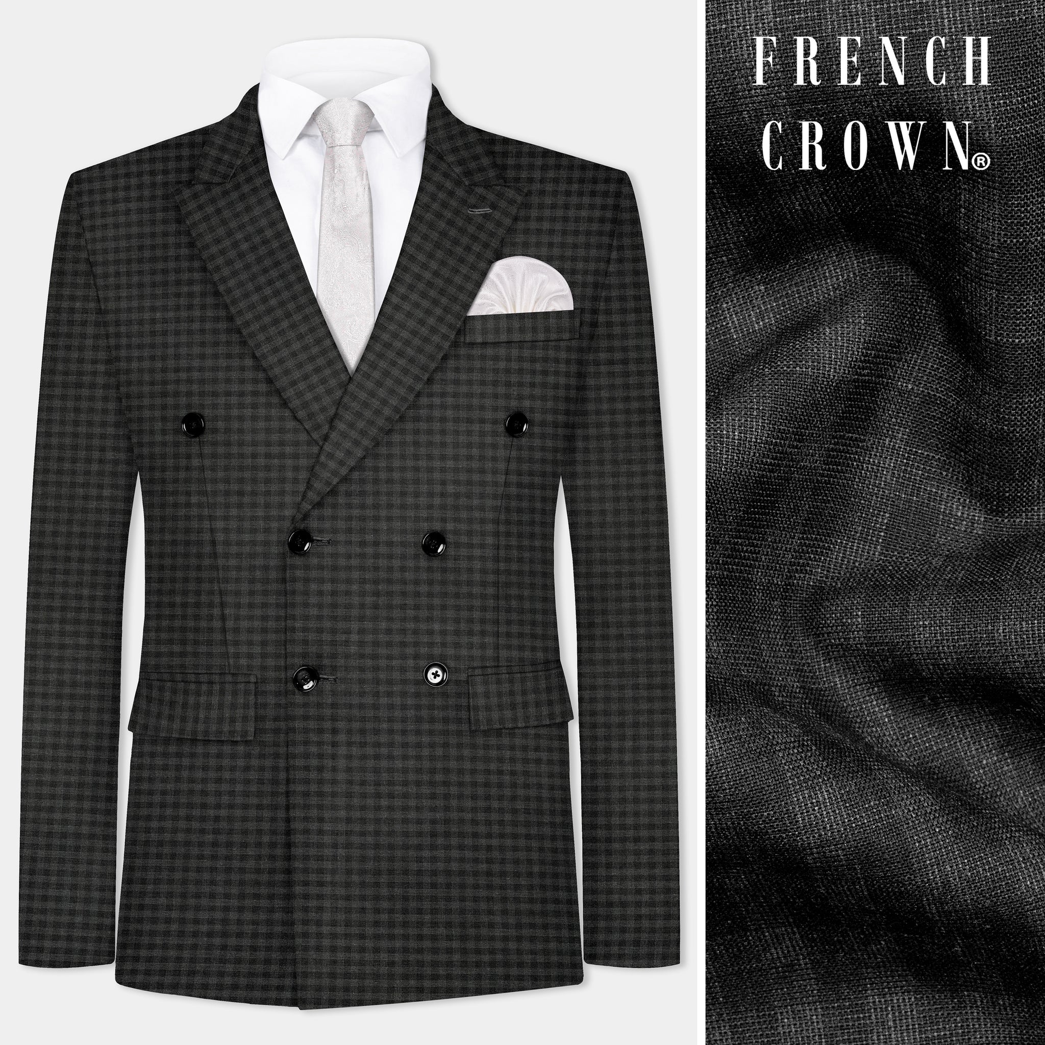 Piano Gray Checks Plaid Premium Wool Blend Double Breasted Blazer For Men.