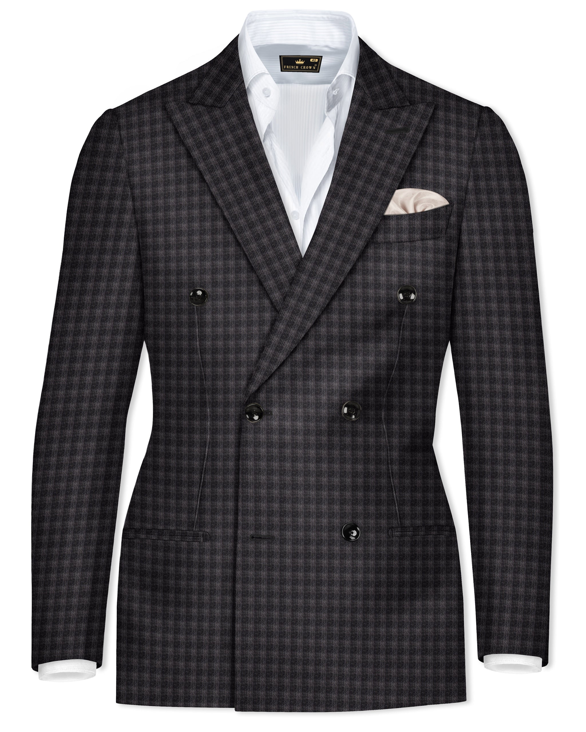 Piano Gray Checks Plaid Premium Wool Blend Double Breasted Blazer For Men.