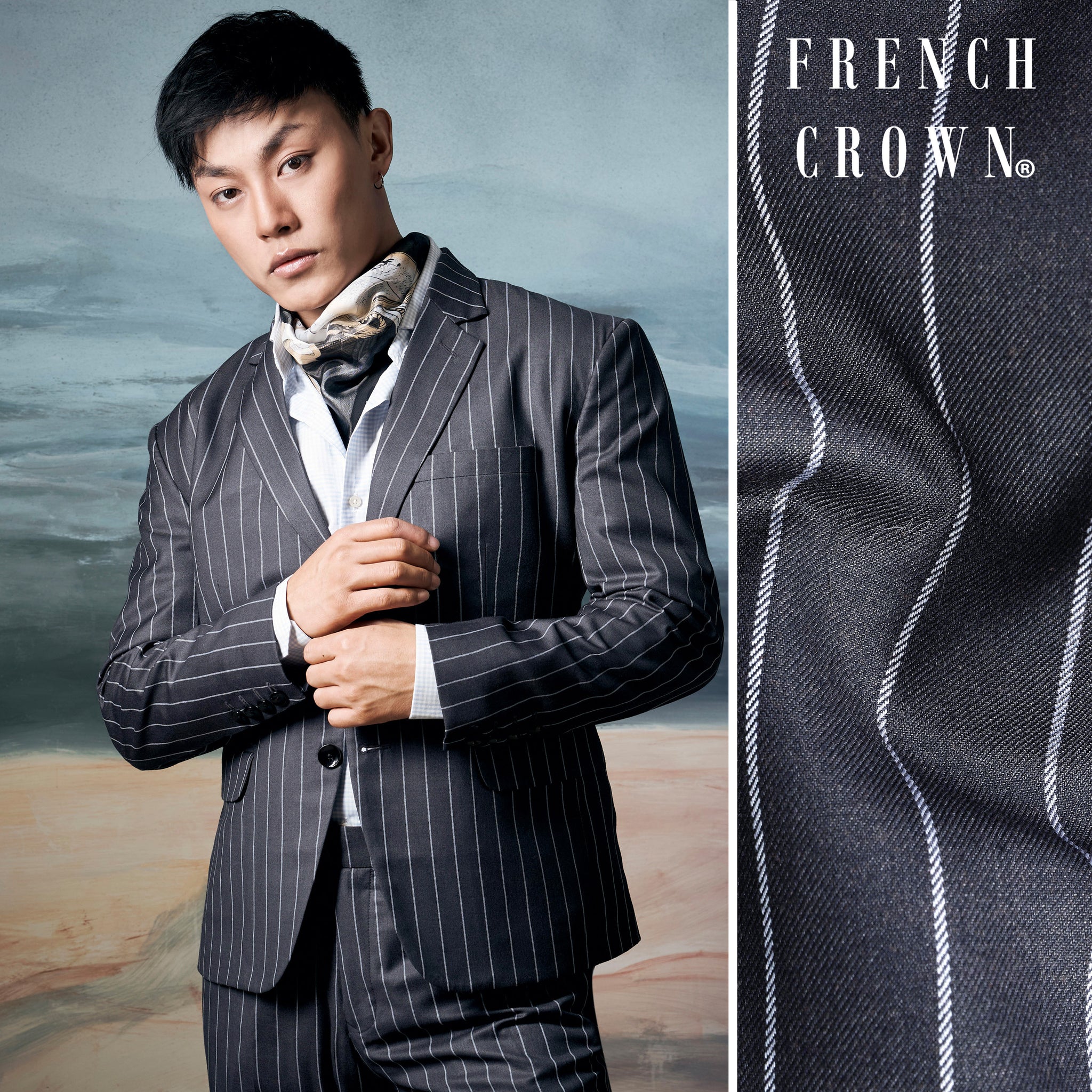 Piano Gray Stripes Premium Wool Blend Single Breasted Blazer For Men.