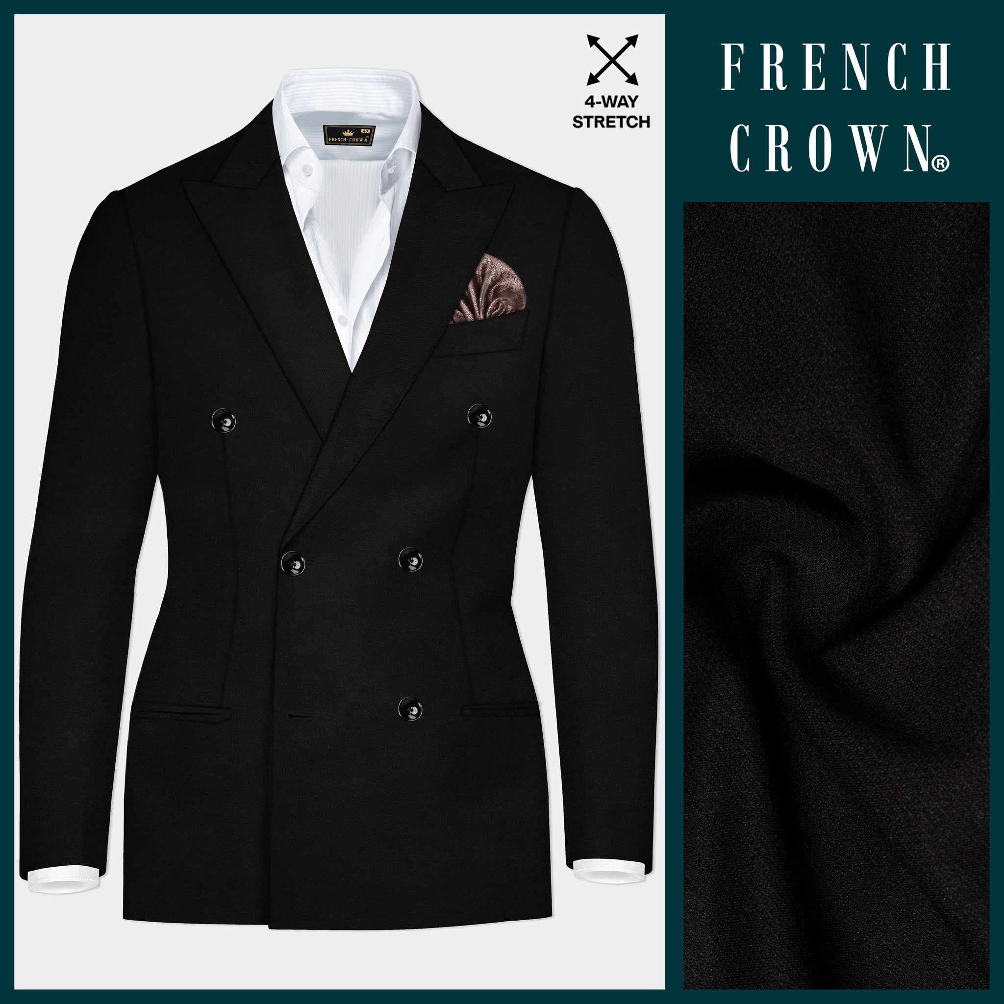 NoirFlex-Jade Black 4-Way Stretch Textured Premium Wool Blend Double ...