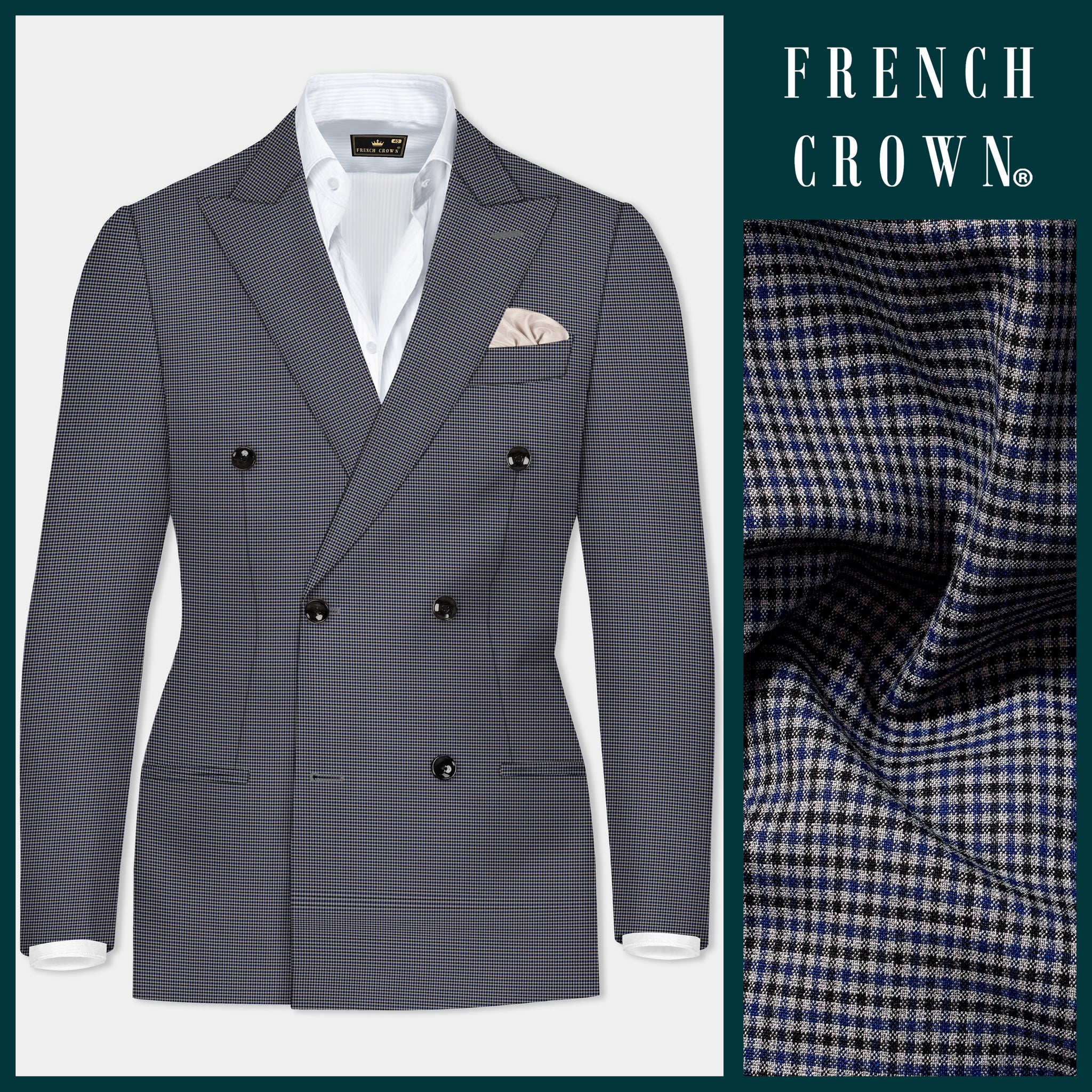 Titan-Downriver Blue And Piano Gray Gingham Plaid Premium Wool Blend ...