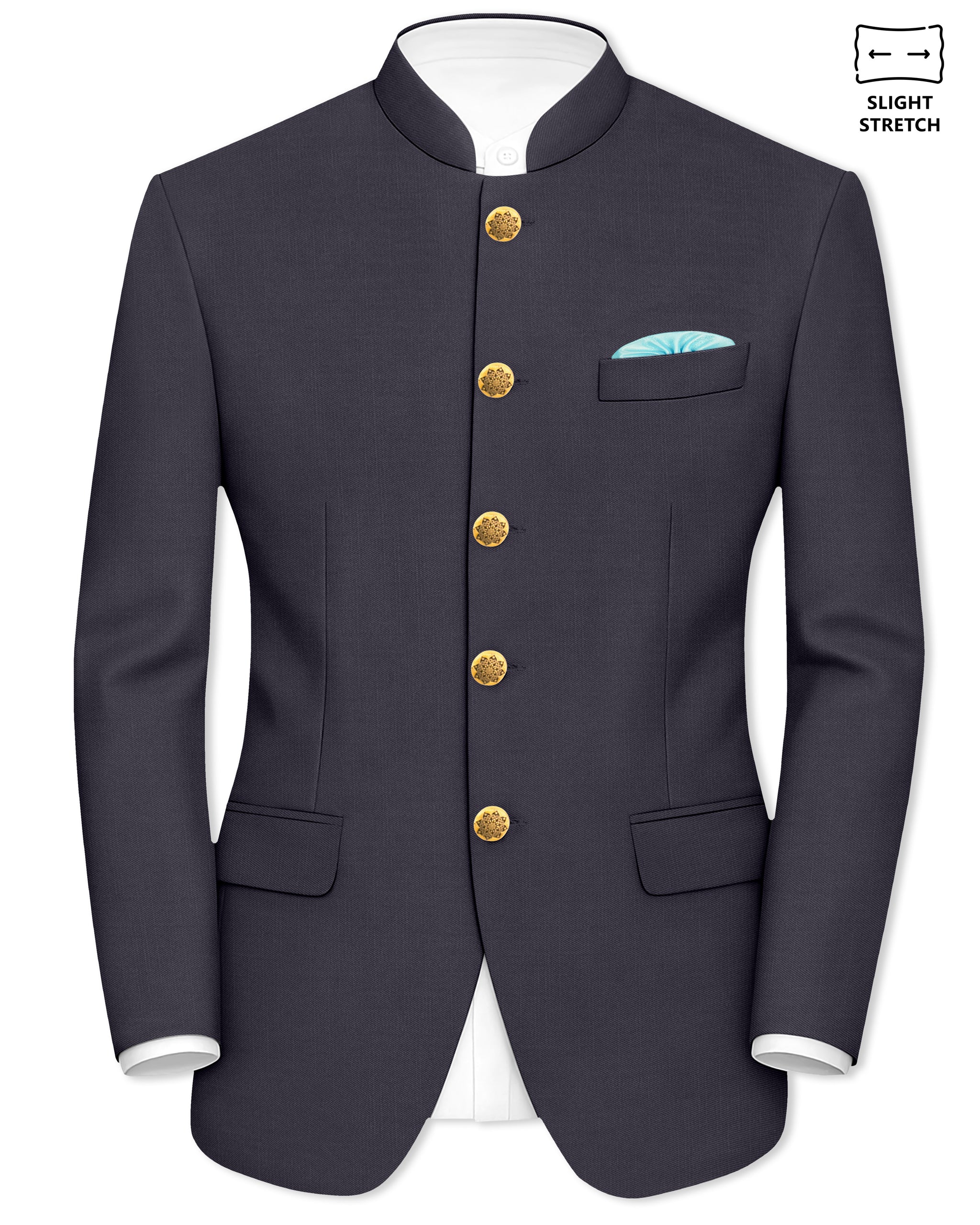 Vogue-Glaucous Gray Solid Premium Wool Rich Bandhgala/Jodhpuri Blazer ...
