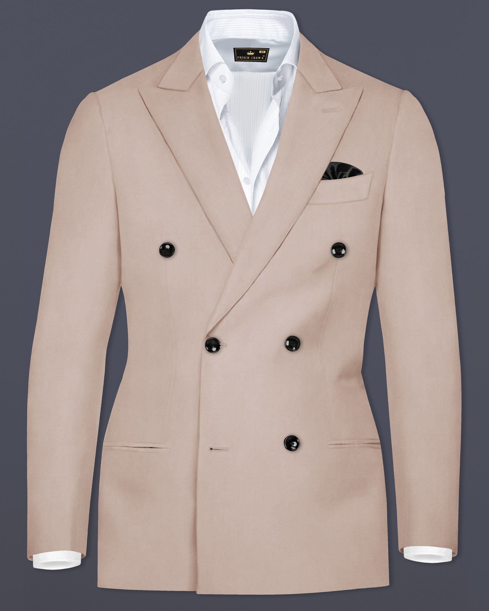 Clam Shell Cream Solid Premium Cotton Double Breasted Blazer For Men.