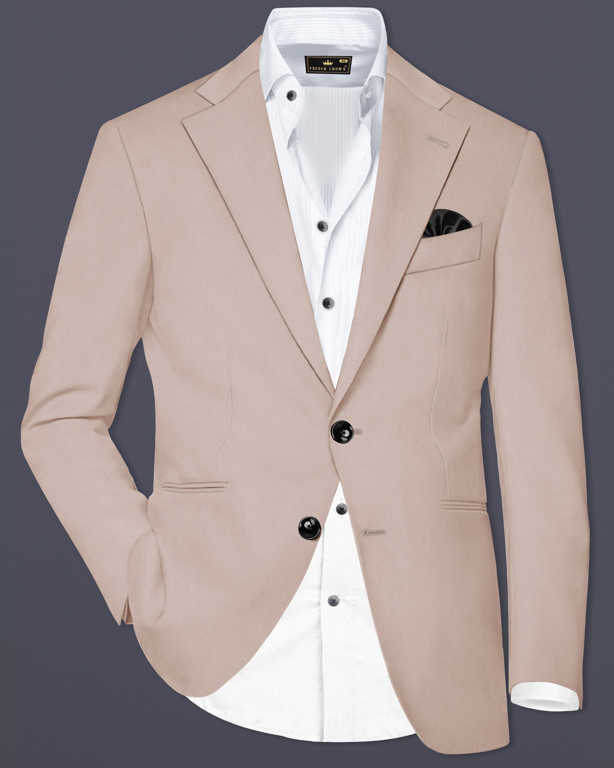 Clam Shell Cream Solid Premium Cotton Single Breasted Blazer For Men.