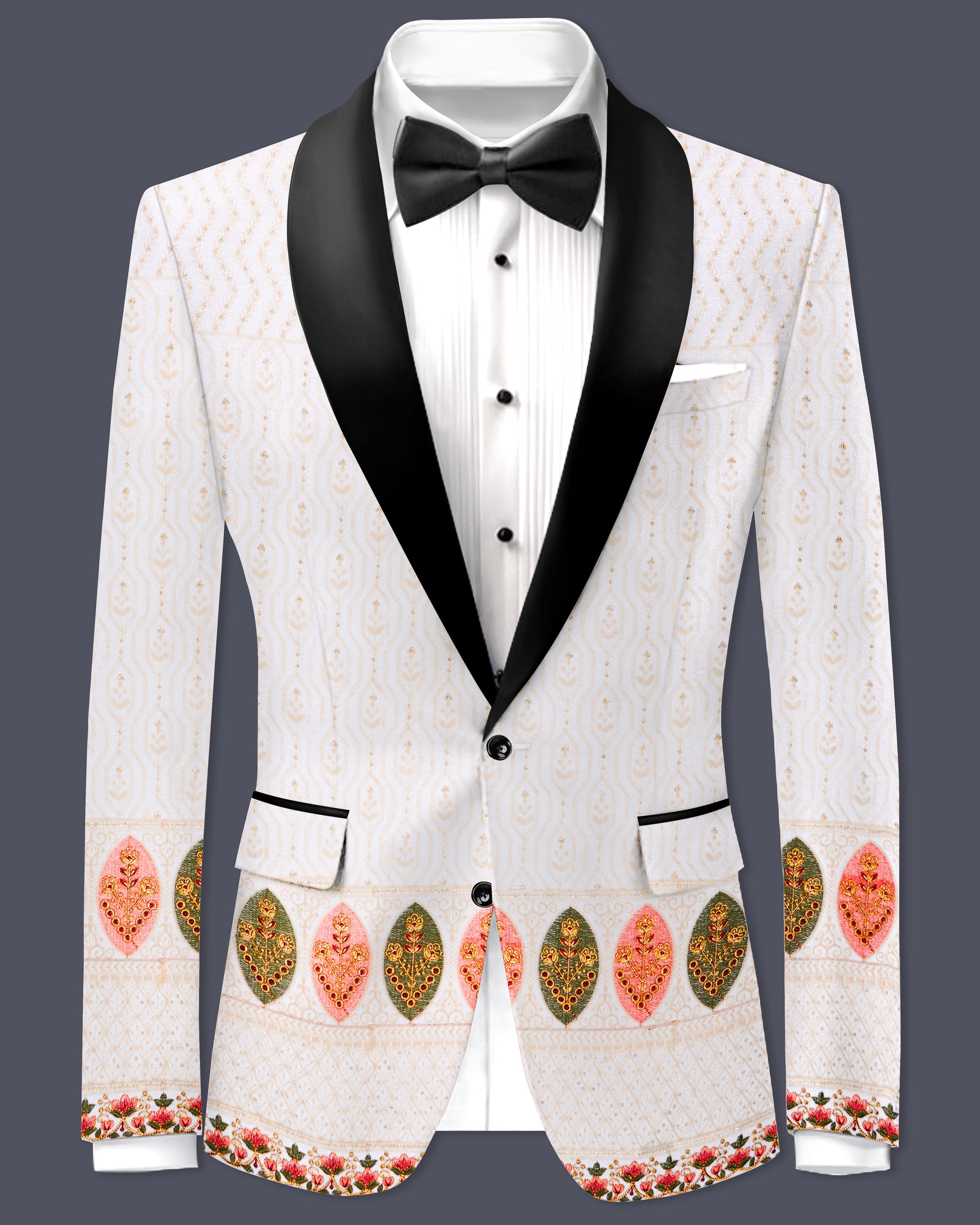 Bright White And Blush Peach Multicolor Sequin and thread leaf ...