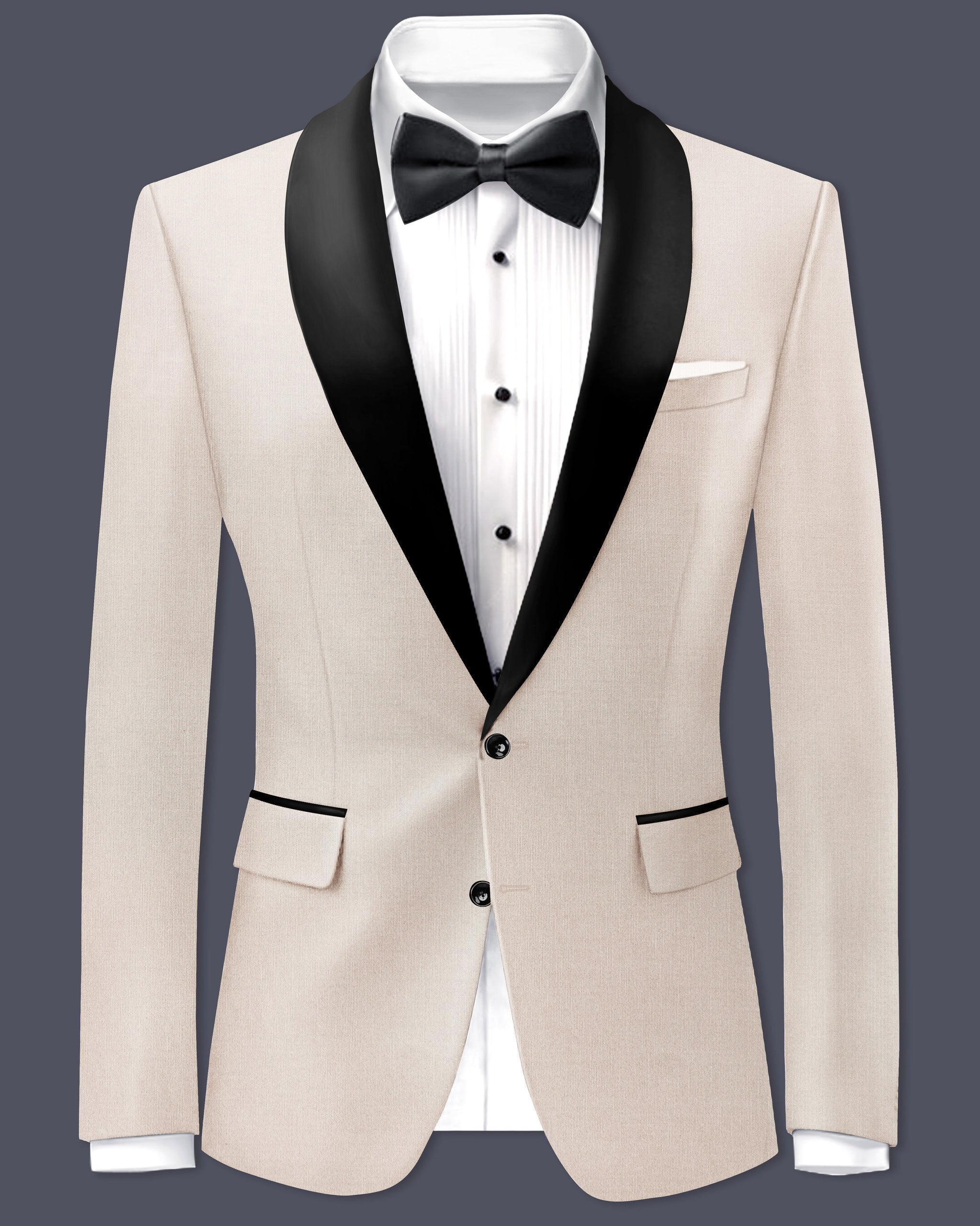 Velivon-Bizarre Cream Solid Premium Wool Rich Tuxedo-Blazer for Men.