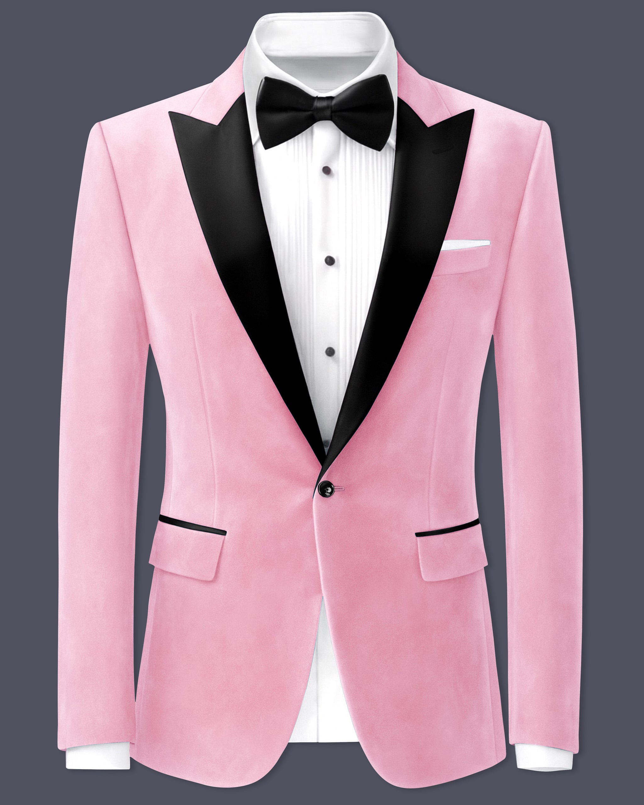 Fleurvel-Azalea Pink Plain-Solid Premium Velvet Tuxedo-Blazer for Men.