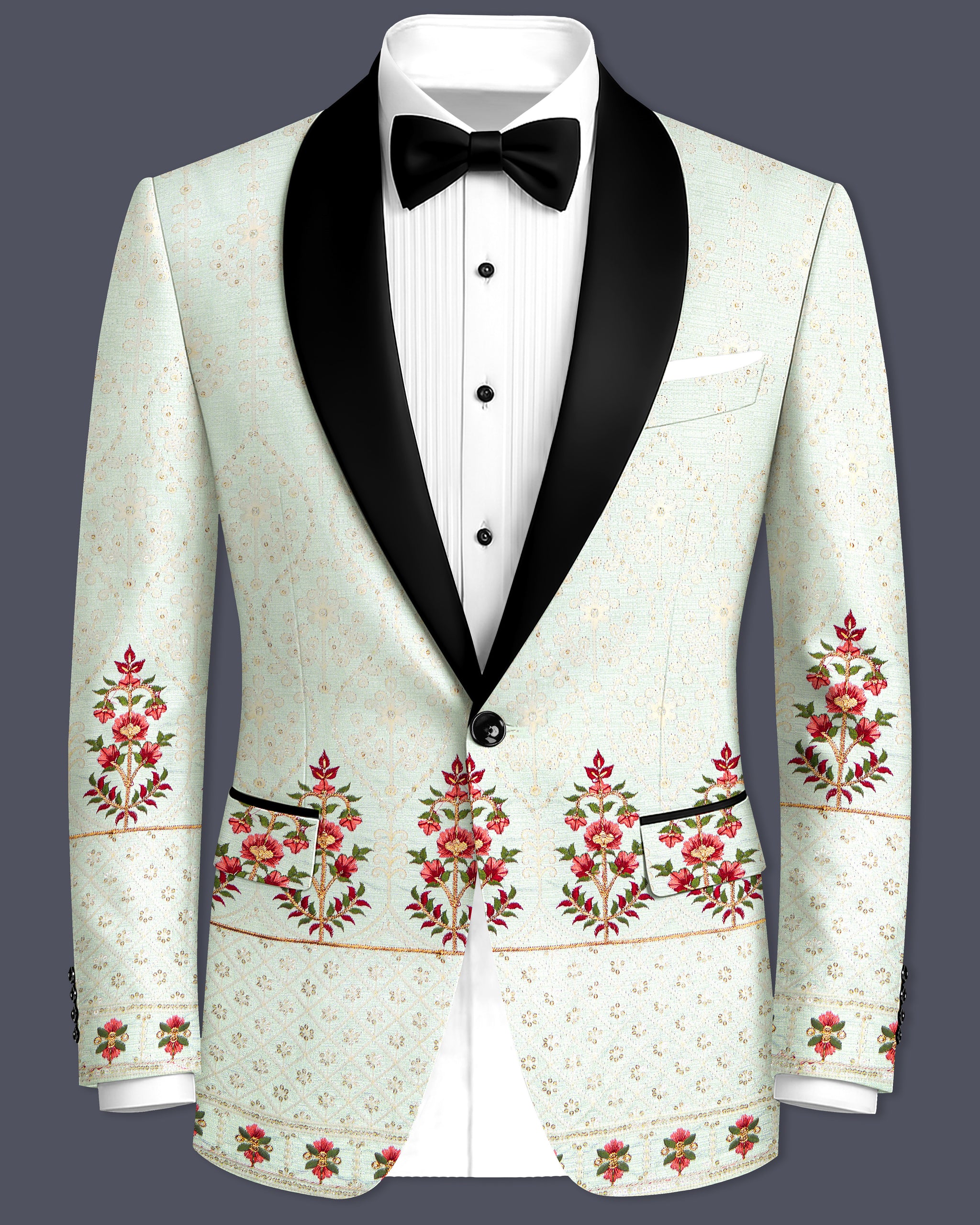 Finvera-Merino Cream with Finch Green Thread and Sequin Embroidered ...