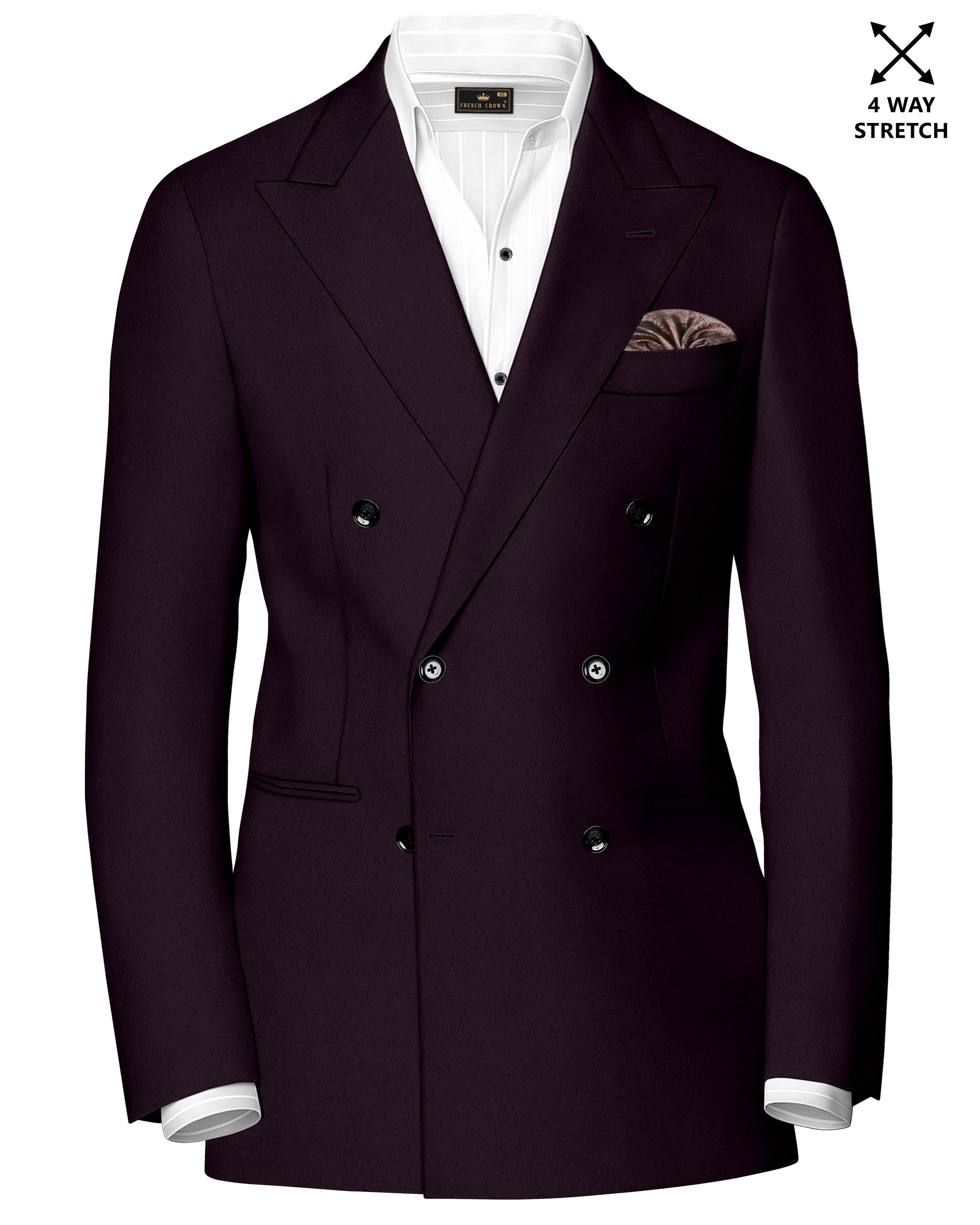 Marenzo-Korean Seal Maroon 4-way StretchSolid Premium Wool Rich Double ...