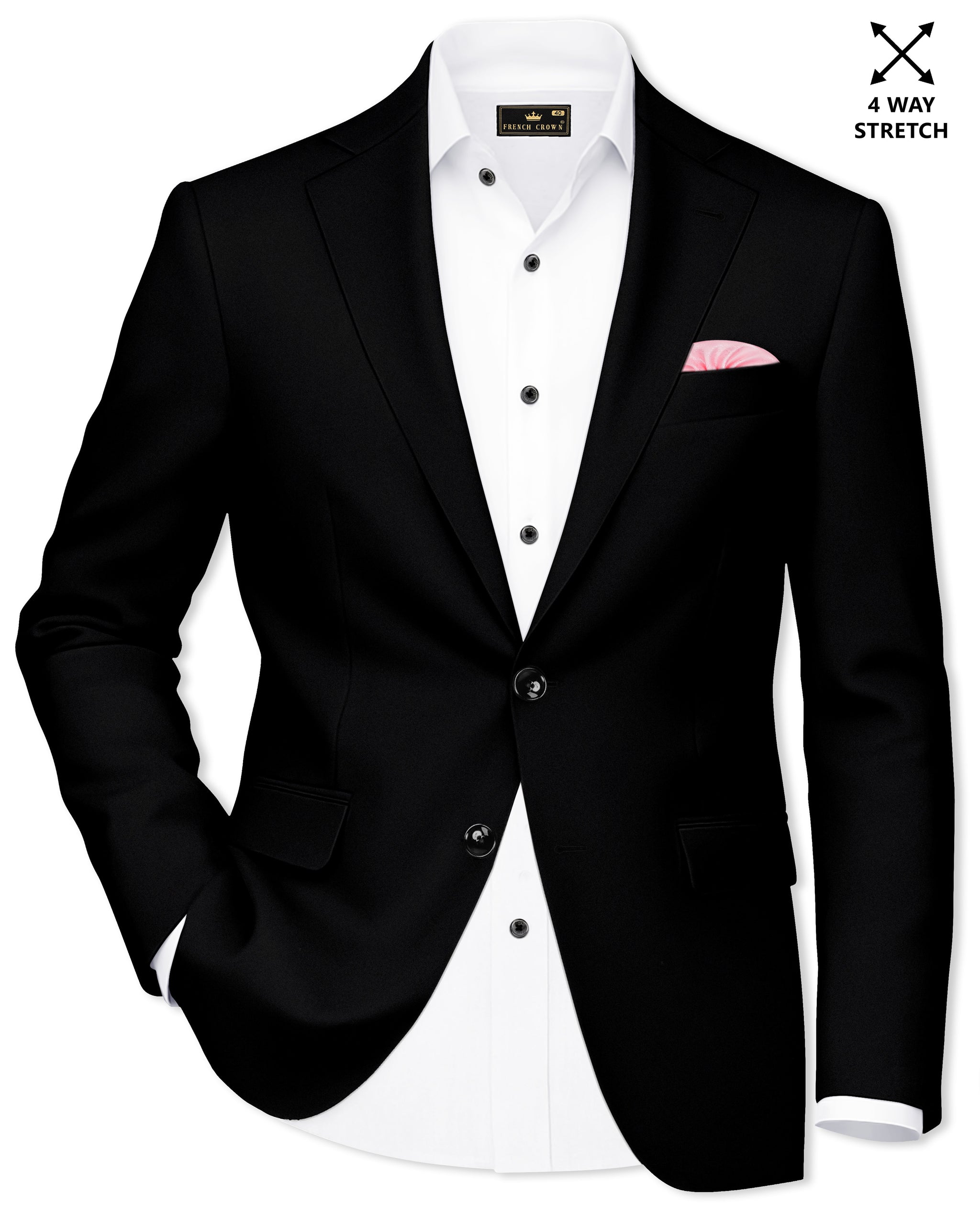 Kuro-Japanese Black 4-Way Stretch Wrinkle-Free Solid Premium Wool Rich ...